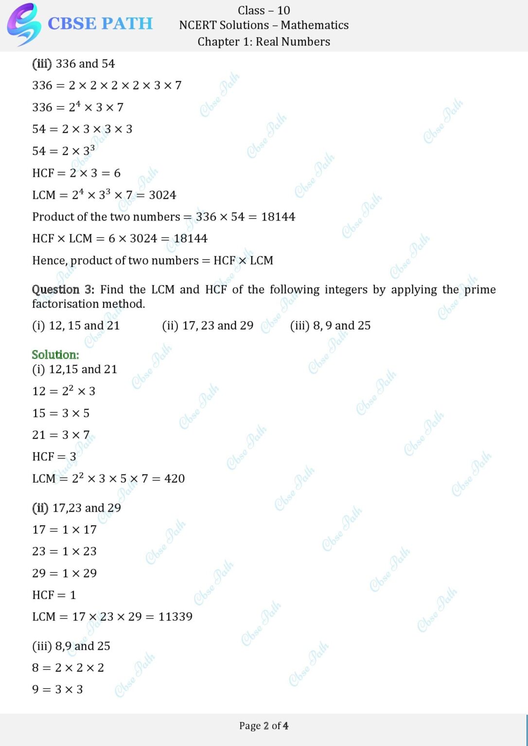 NCERT Solutions for Class 10 Maths Exercise 1.1 Real Numbers (2024-25 ...