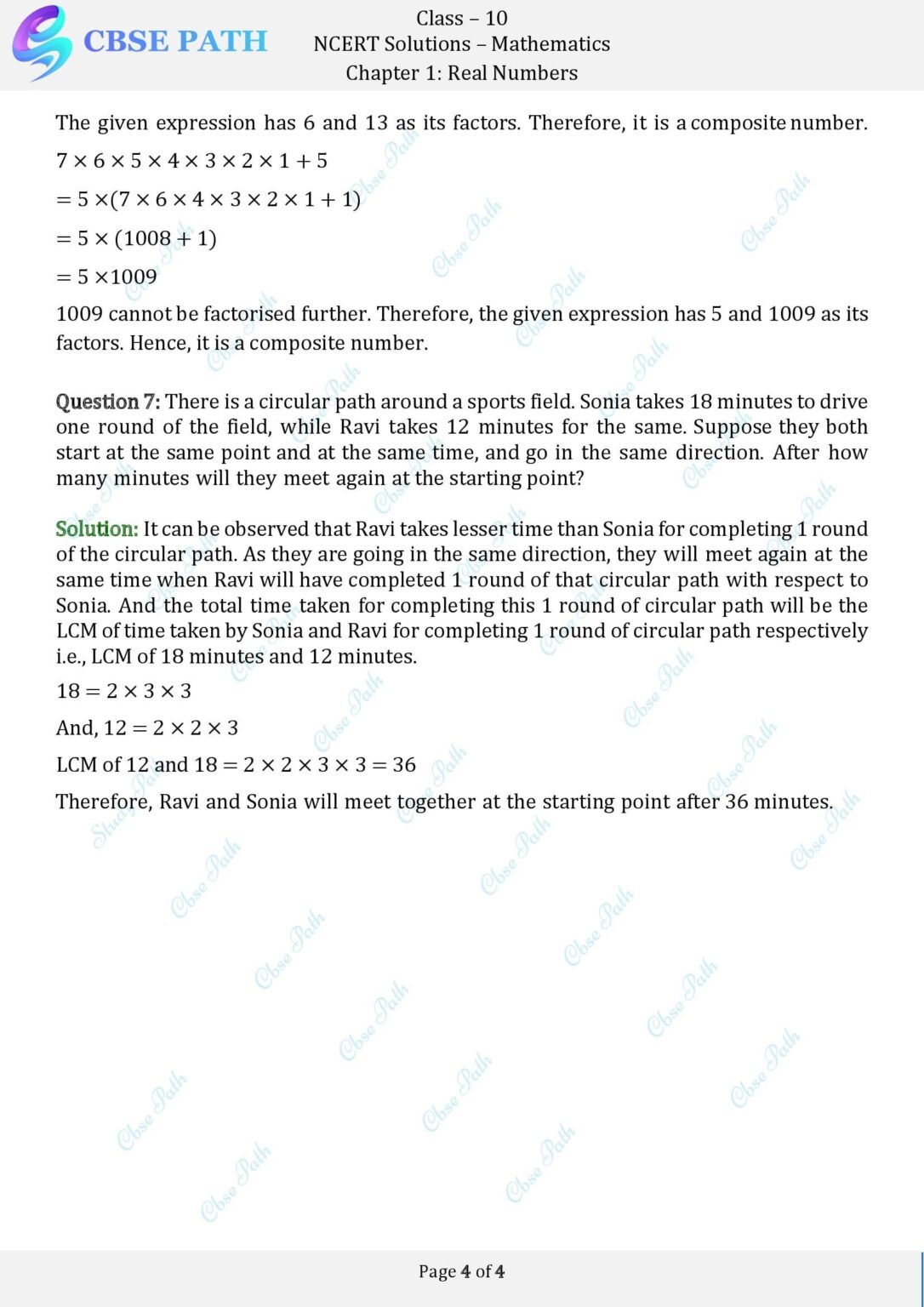NCERT Solutions for Class 10 Maths Exercise 1.1 Real Numbers (2024-25 ...
