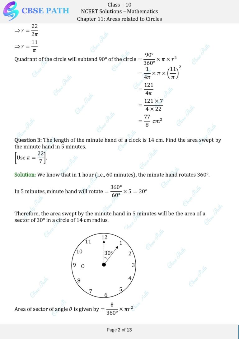 NCERT Solutions for Class 10 Maths Chapter 11 Areas related to Circles ...