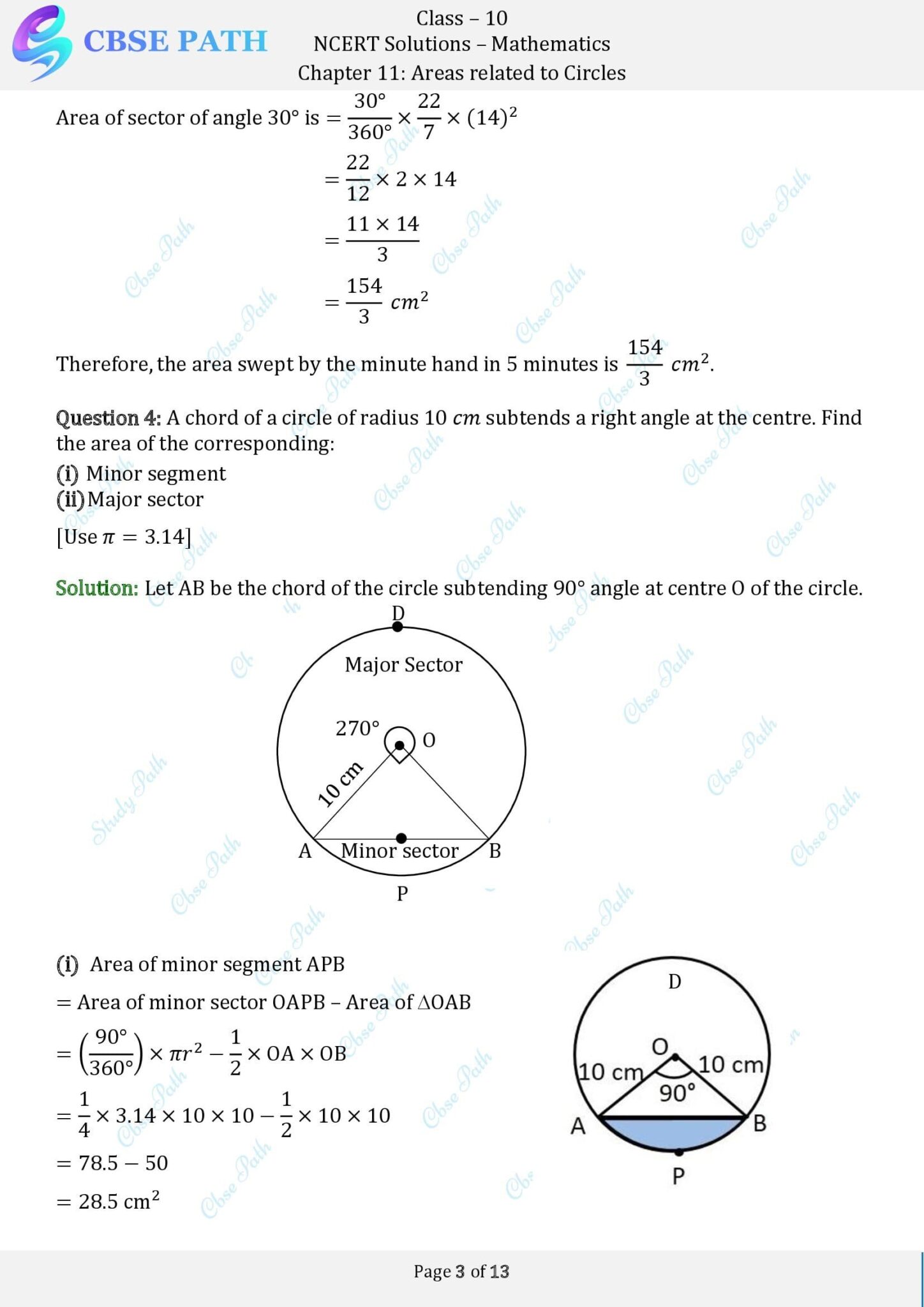 NCERT Solutions for Class 10 Maths Chapter 11 Areas related to Circles ...
