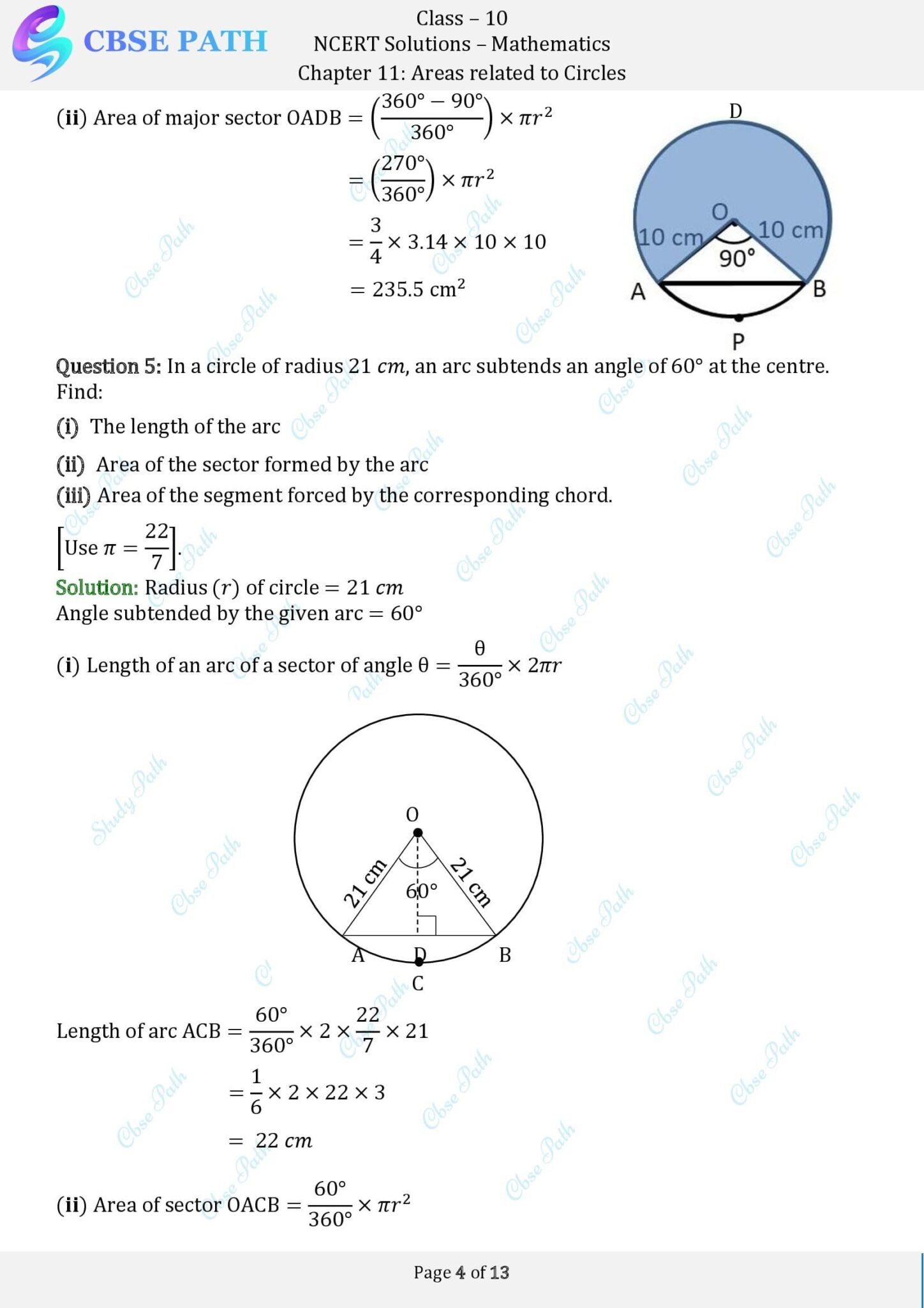 NCERT Solutions for Class 10 Maths Chapter 11 Areas related to Circles ...