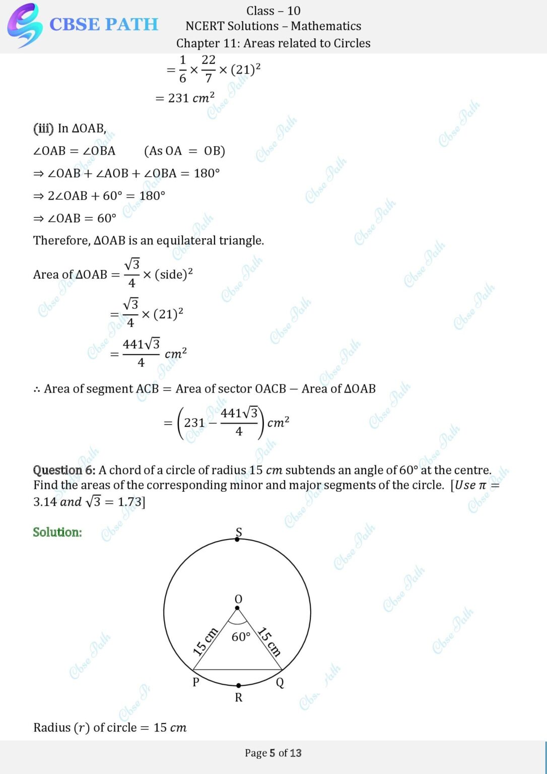 NCERT Solutions for Class 10 Maths Chapter 11 Areas related to Circles ...