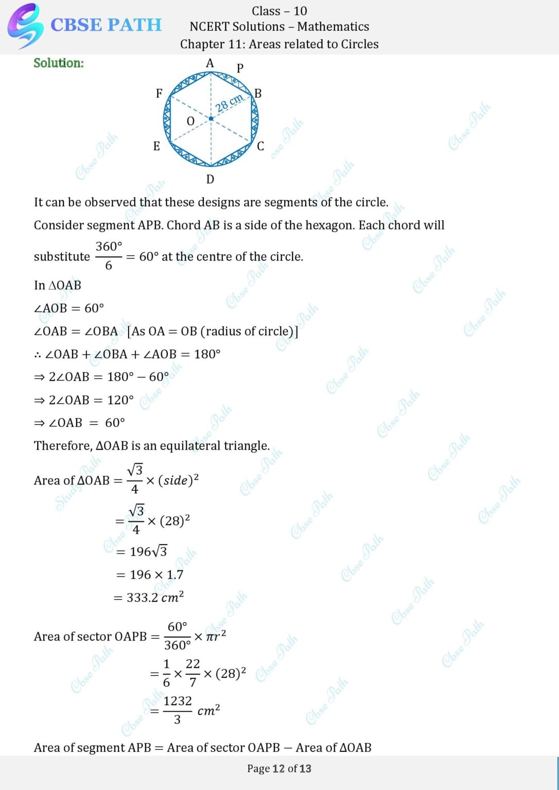 NCERT Solutions for Class 10 Maths Chapter 11 Areas related to Circles ...