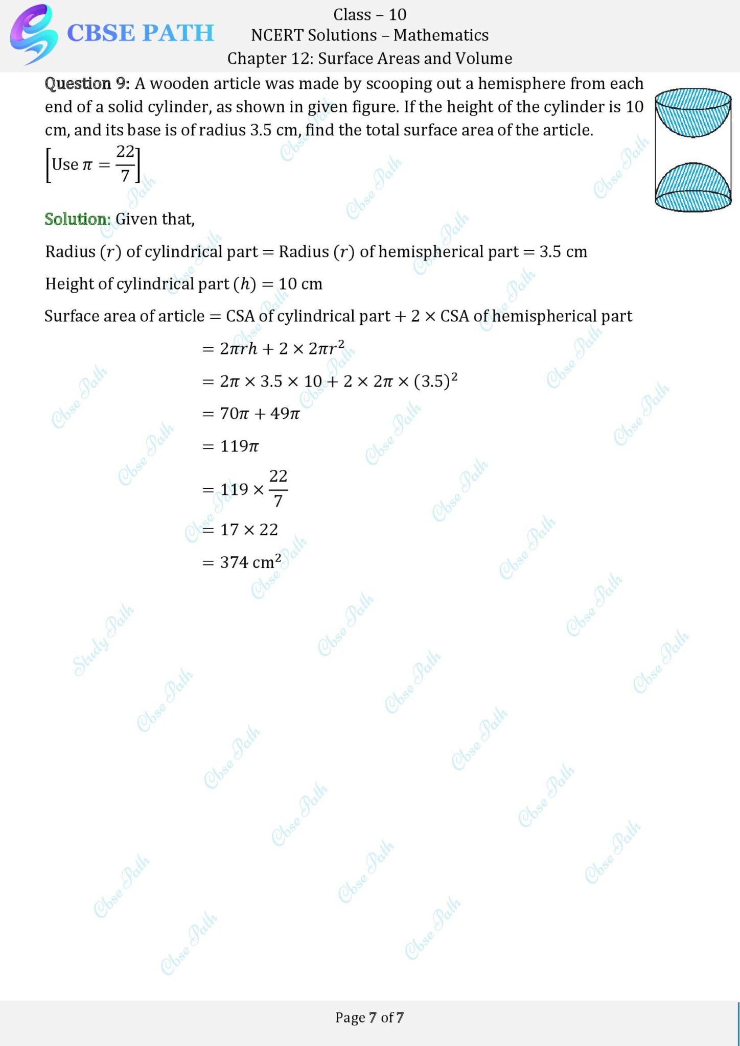 NCERT Solutions for Class 10 Maths Exercise 12.1 Surface Areas and ...