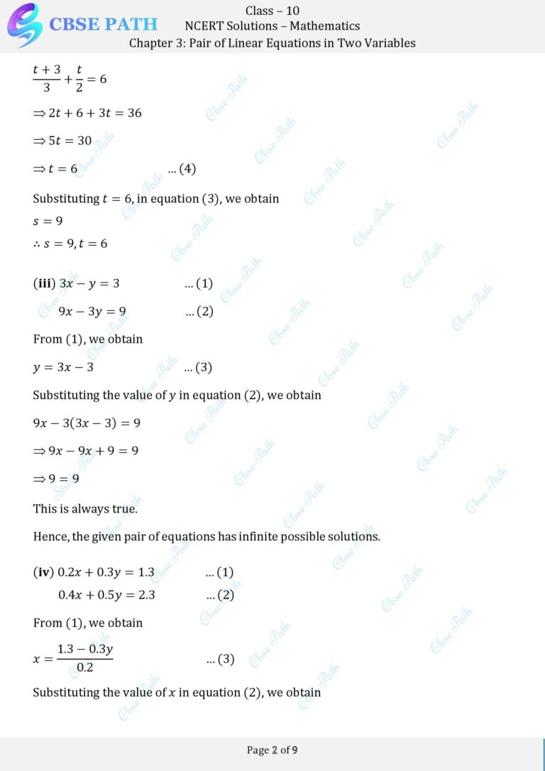 NCERT Solutions for Class 10 Maths Exercise 3.2 Pair of Linear Equations in Two Variables - CBSE ...