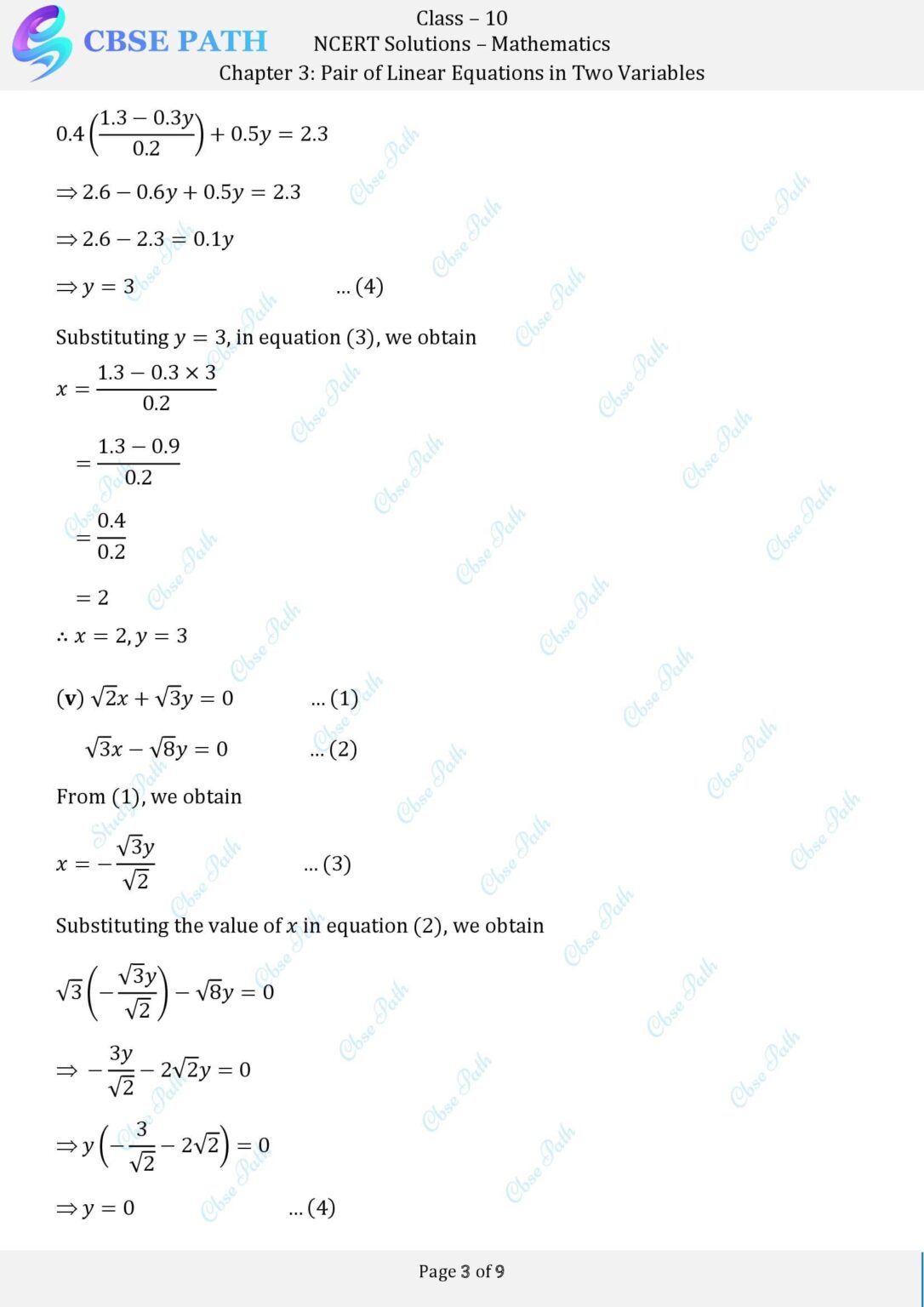 NCERT Solutions for Class 10 Maths Exercise 3.2 Pair of Linear ...