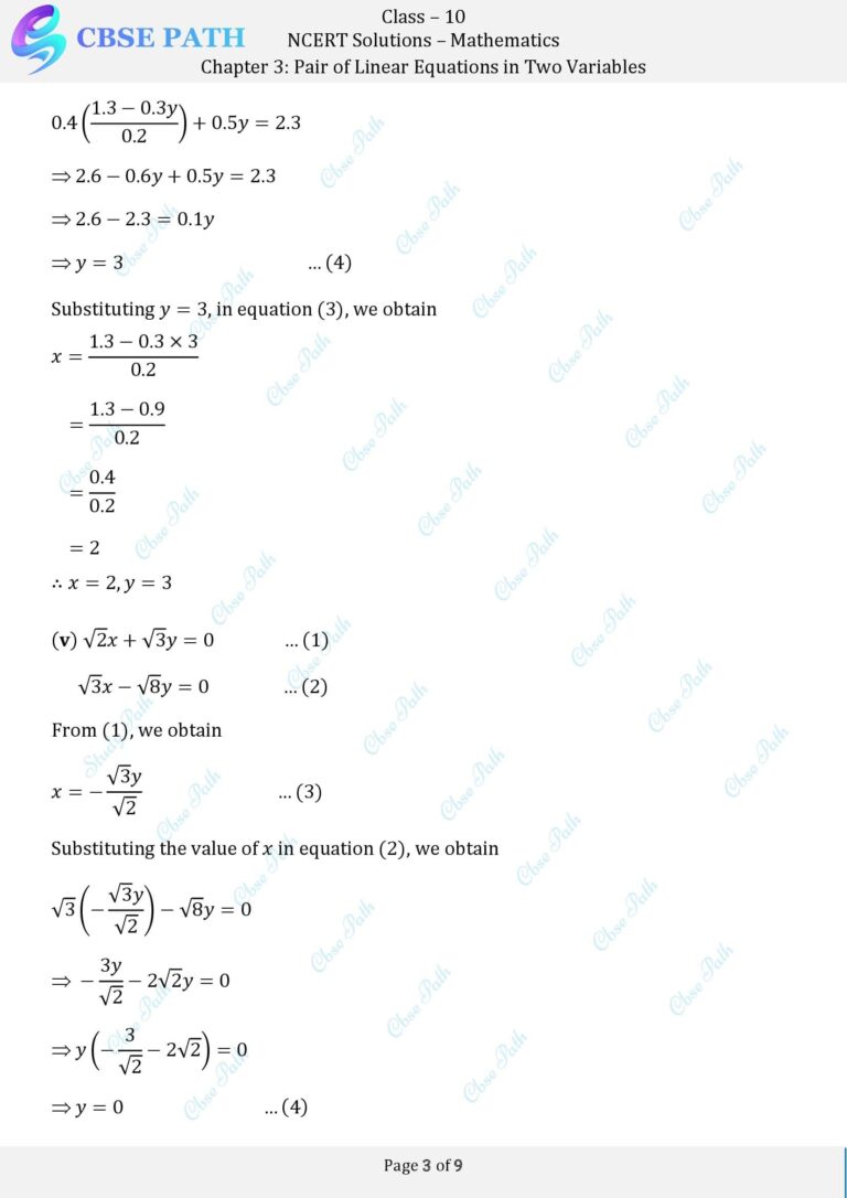 NCERT Solutions for Class 10 Maths Exercise 3.2 Pair of Linear Equations in Two Variables - CBSE ...