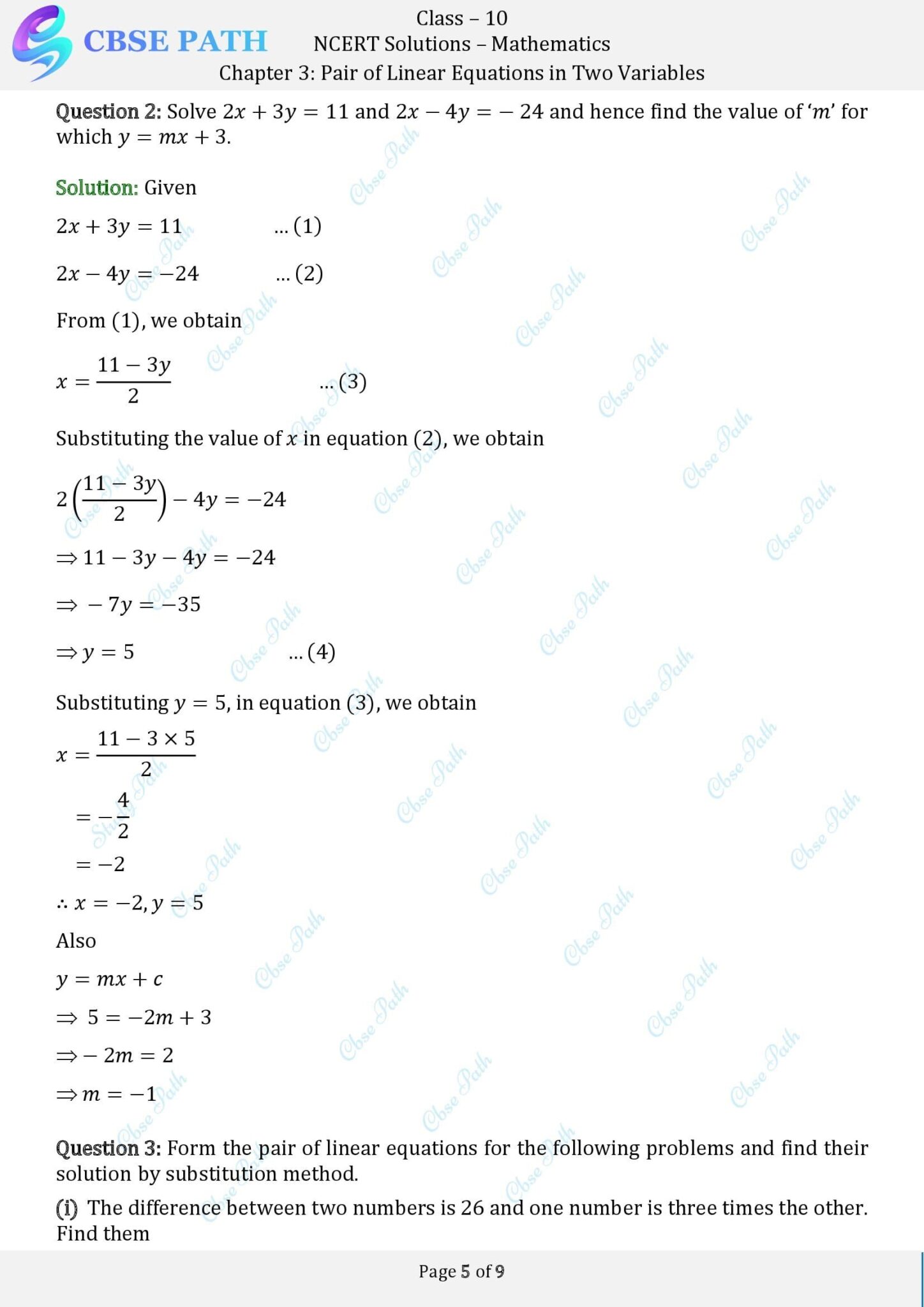 NCERT Solutions for Class 10 Maths Exercise 3.2 Pair of Linear Equations in Two Variables - CBSE ...