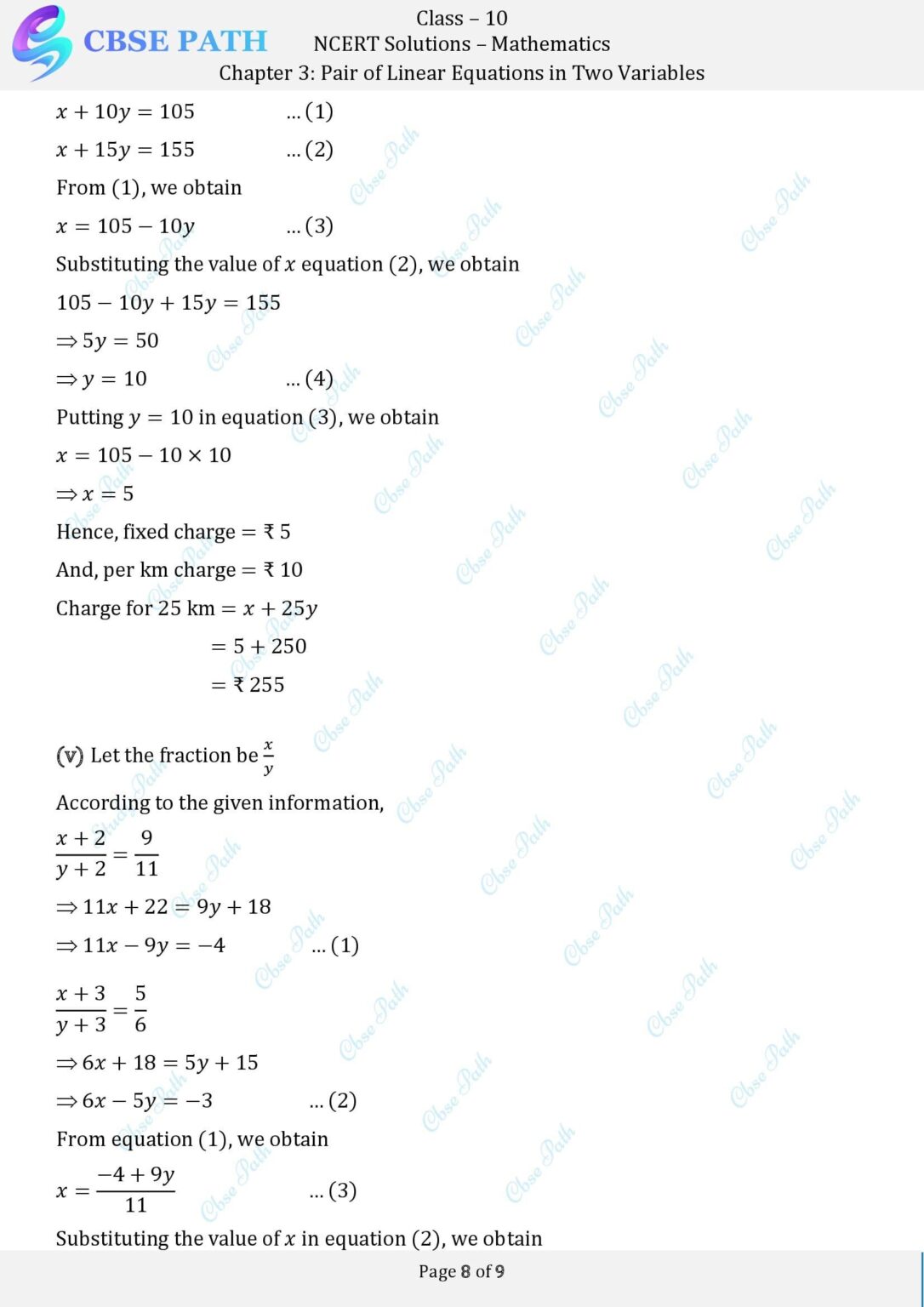 NCERT Solutions for Class 10 Maths Exercise 3.2 Pair of Linear ...