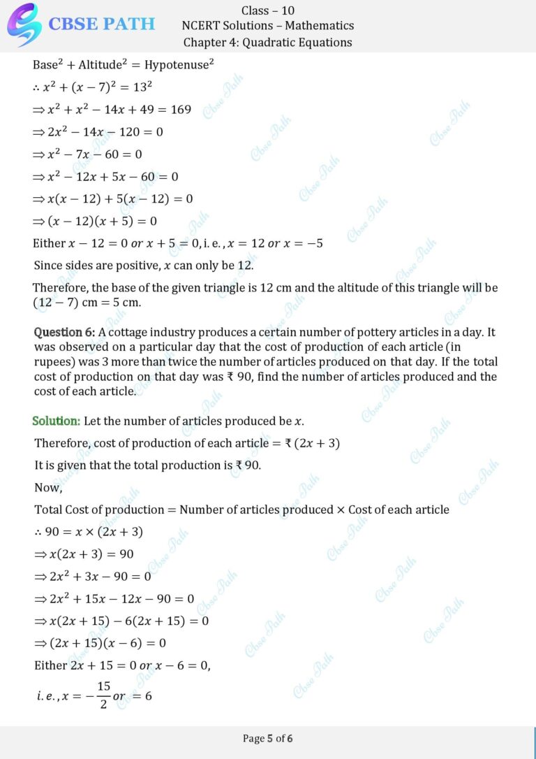 NCERT Solutions for Class 10 Maths Exercise 4.2 Quadratic Equations (2024-25) - CBSE Path
