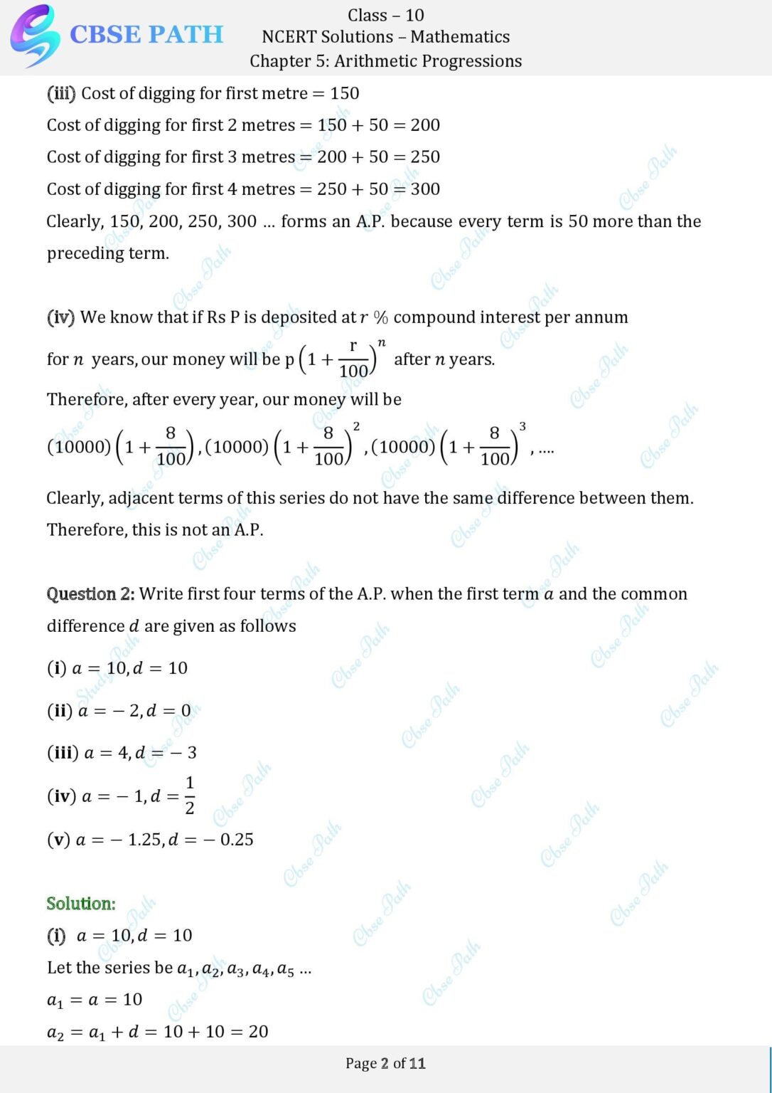NCERT Solutions for Class 10 Maths Exercise 5.1 Arithmetic Progressions ...