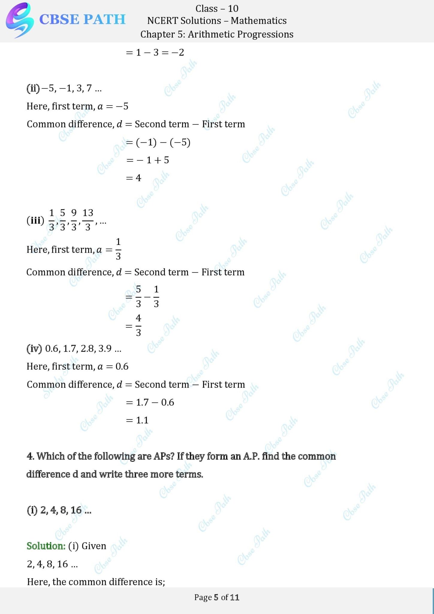 NCERT Solutions for Class 10 Maths Exercise 5.1 Arithmetic Progressions ...