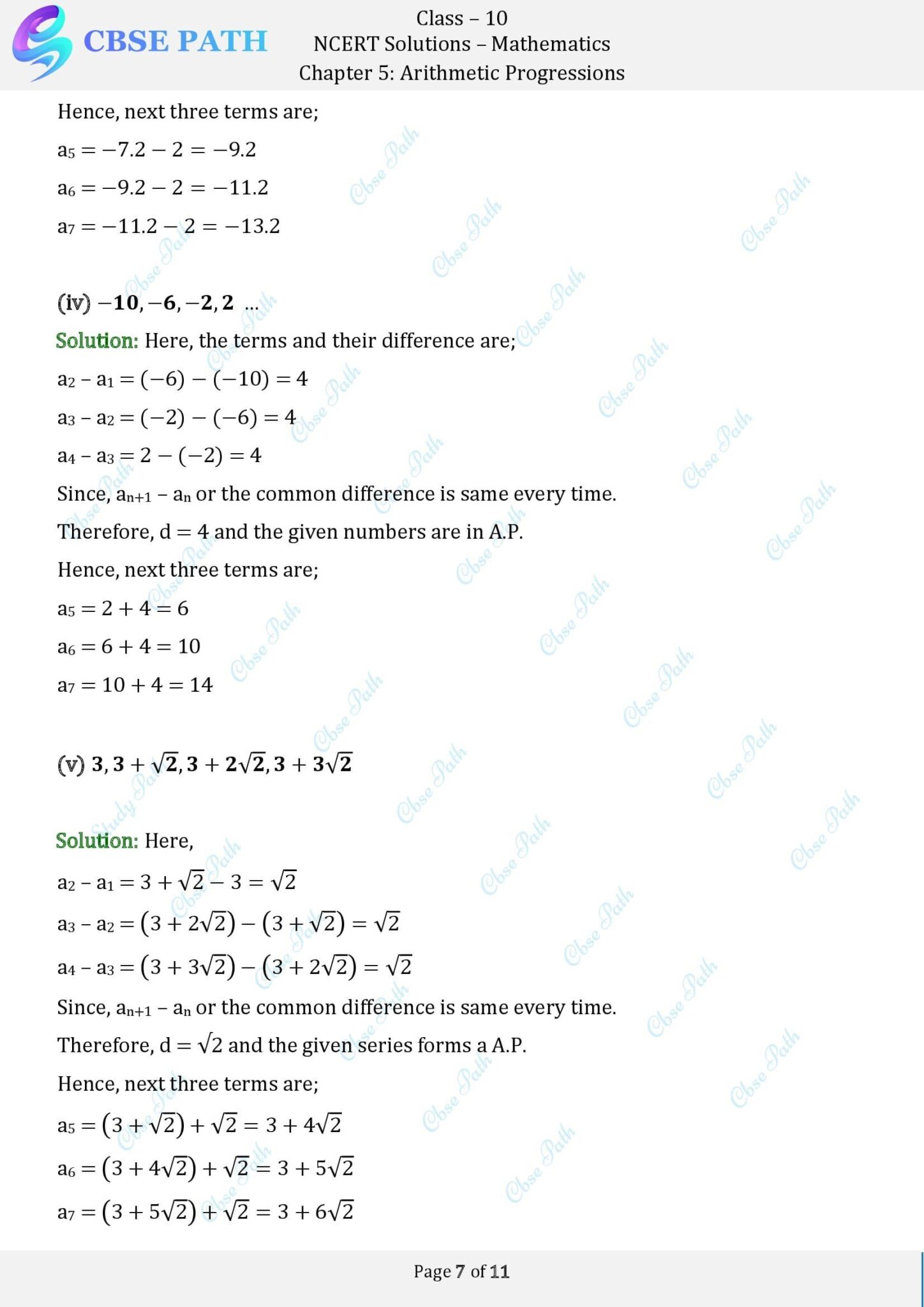 NCERT Solutions for Class 10 Maths Exercise 5.1 Arithmetic Progressions ...