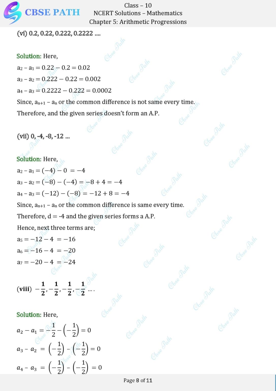 NCERT Solutions for Class 10 Maths Exercise 5.1 Arithmetic Progressions ...