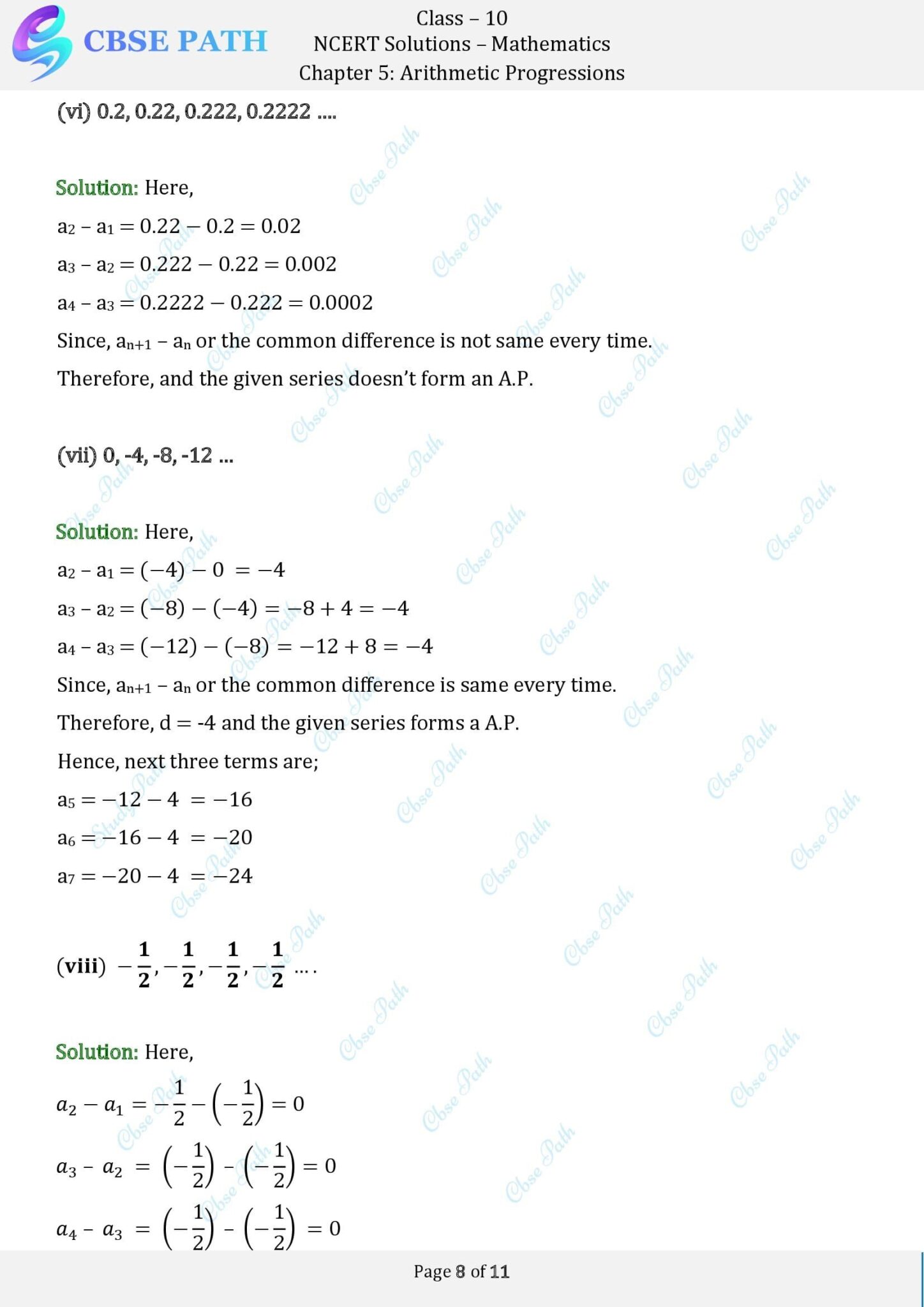 NCERT Solutions for Class 10 Maths Exercise 5.1 Arithmetic Progressions ...