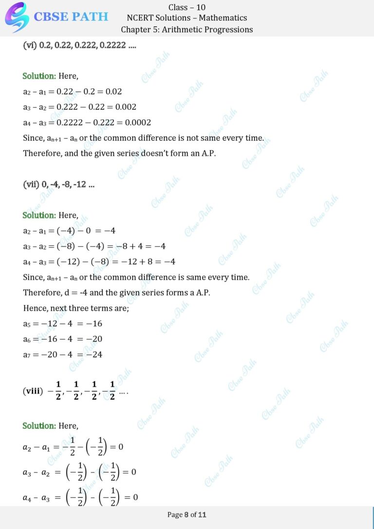 NCERT Solutions for Class 10 Maths Exercise 5.1 Arithmetic Progressions ...