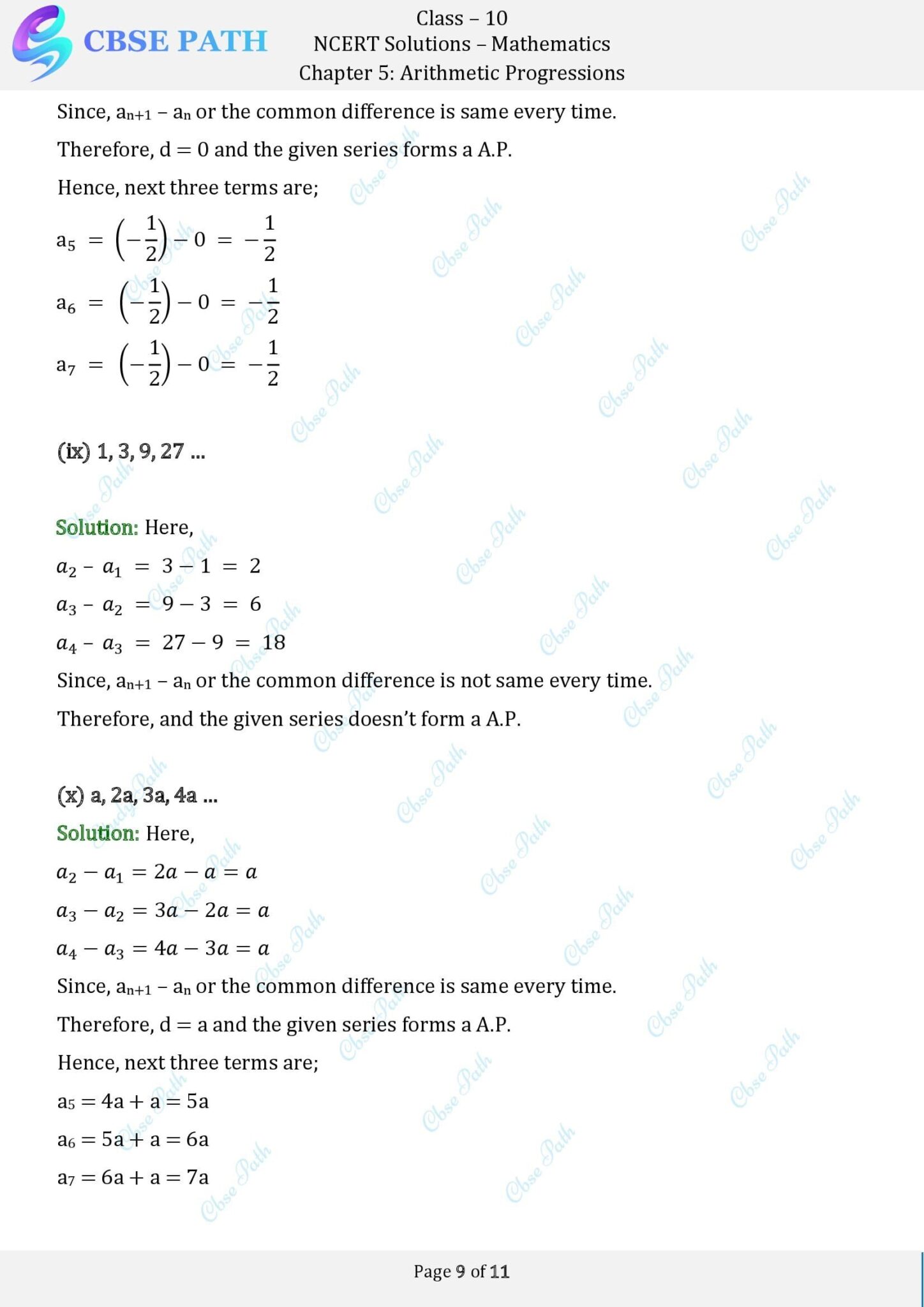 NCERT Solutions for Class 10 Maths Exercise 5.1 Arithmetic Progressions ...
