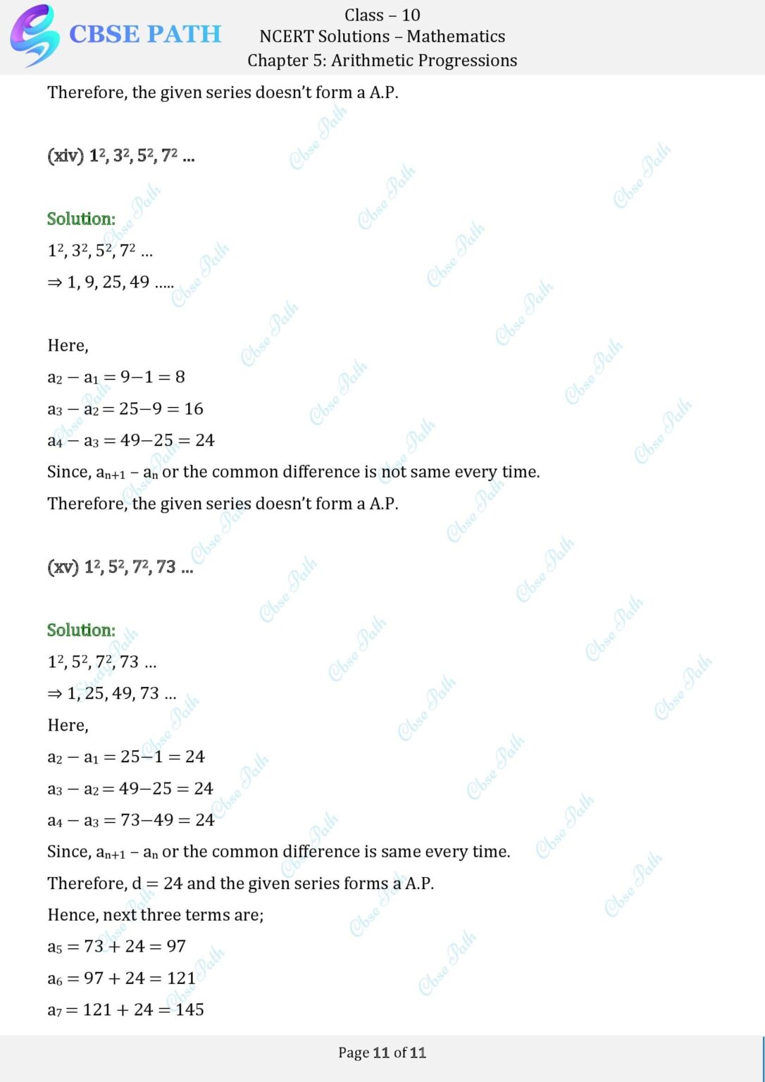 NCERT Solutions for Class 10 Maths Exercise 5.1 Arithmetic Progressions ...