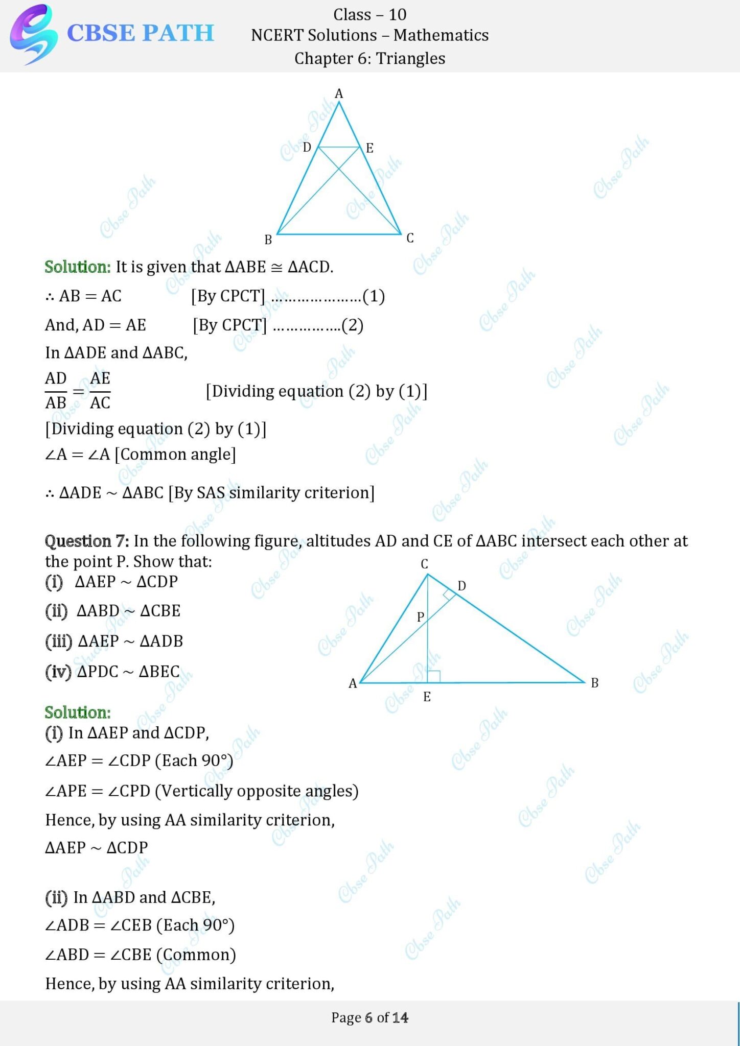 NCERT Solutions for Class 10 Maths Exercise 6.3 Triangles (2024-25 ...