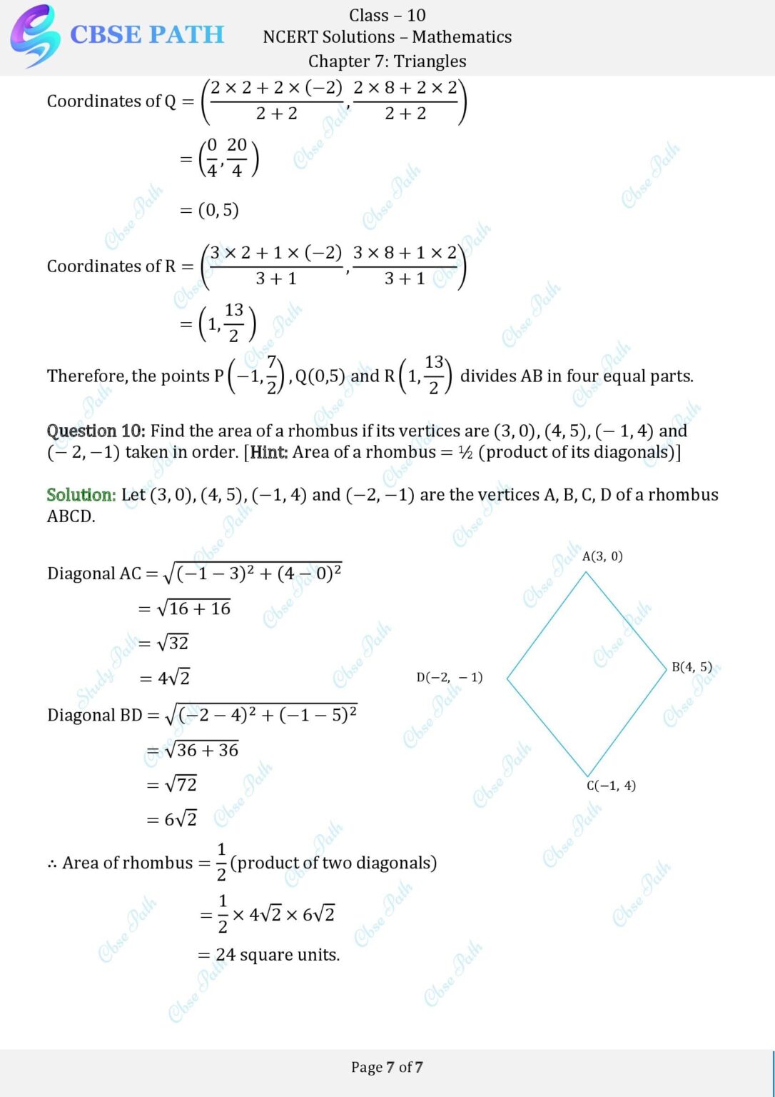 NCERT Solutions for Class 10 Maths Exercise 7.2 Coordinate Geometry ...