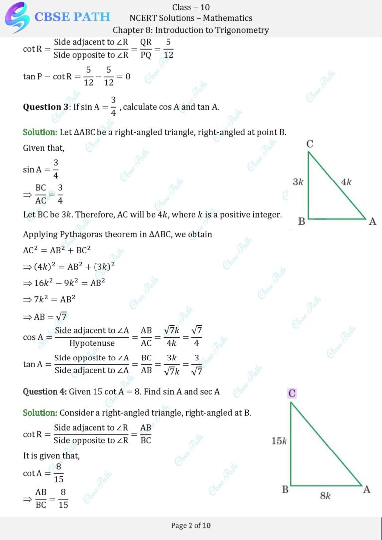 NCERT Solutions for Class 10 Maths Exercise 8.1 Introduction to Trigonometry - CBSE Path