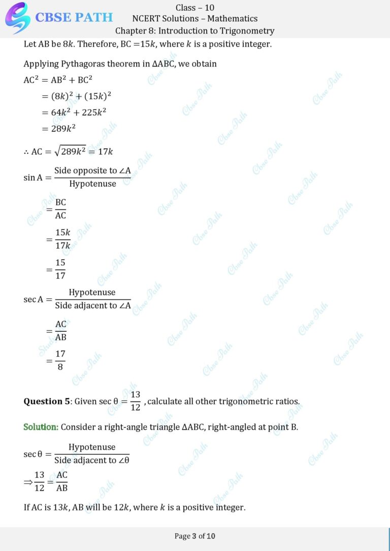 NCERT Solutions for Class 10 Maths Exercise 8.1 Introduction to Trigonometry - CBSE Path