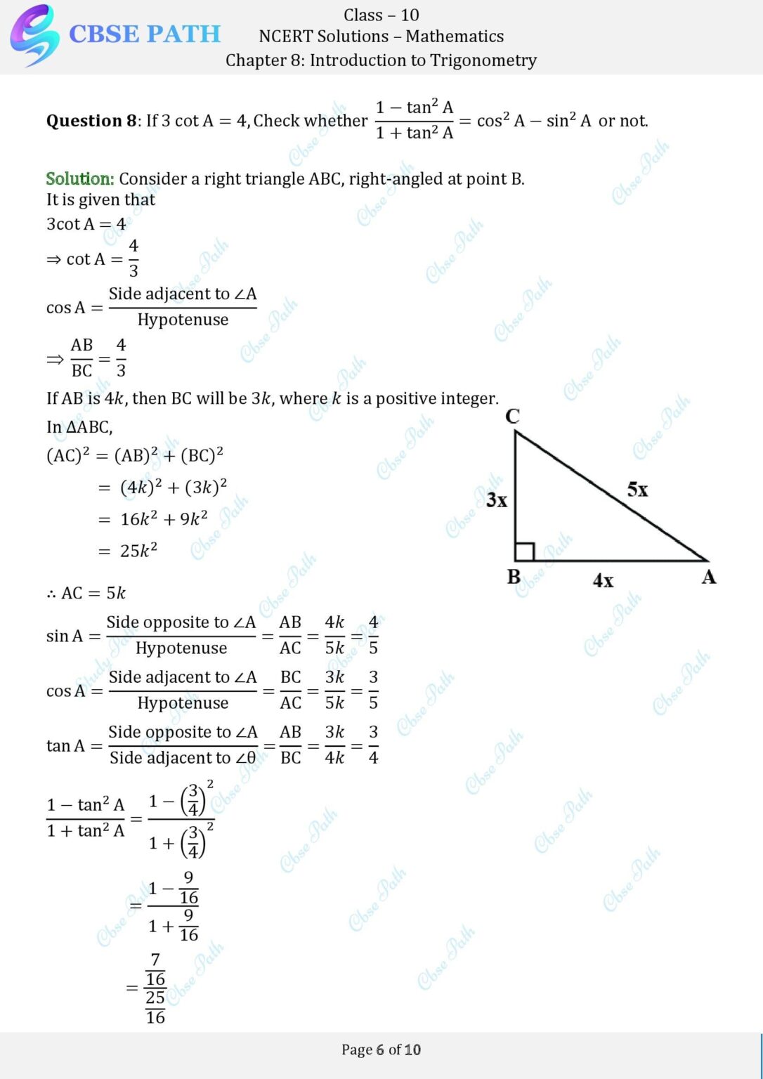 NCERT Solutions for Class 10 Maths Exercise 8.1 Introduction to Trigonometry - CBSE Path