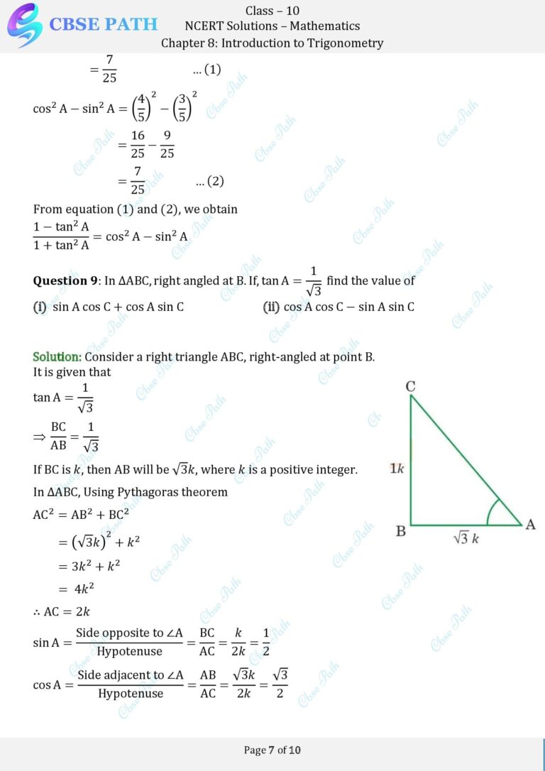 NCERT Solutions for Class 10 Maths Exercise 8.1 Introduction to Trigonometry - CBSE Path