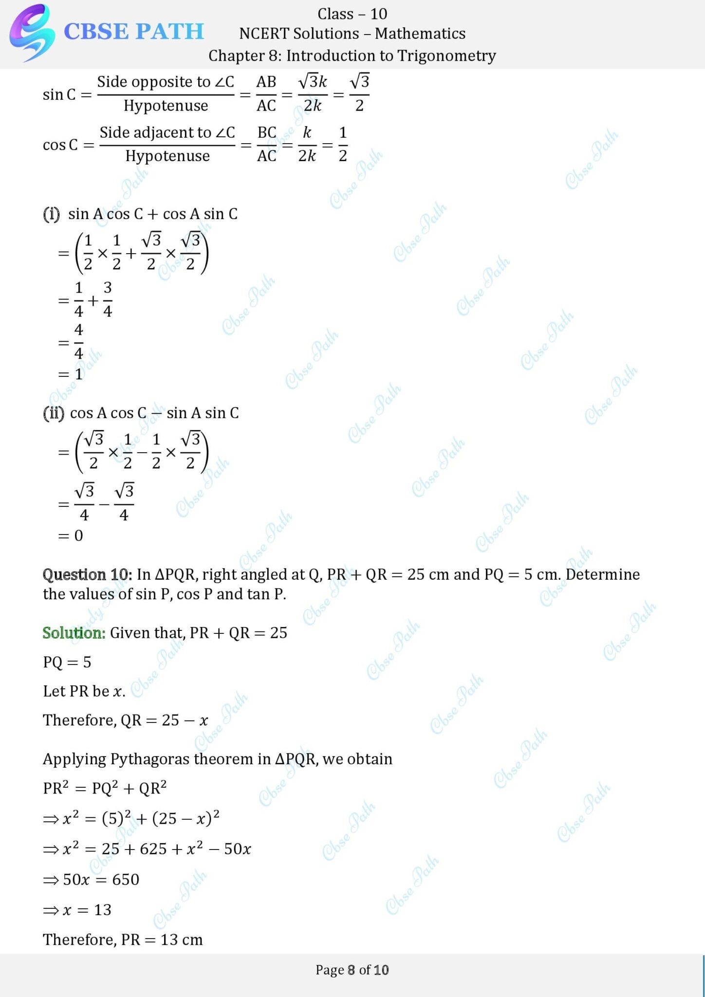NCERT Solutions for Class 10 Maths Exercise 8.1 Introduction to Trigonometry - CBSE Path