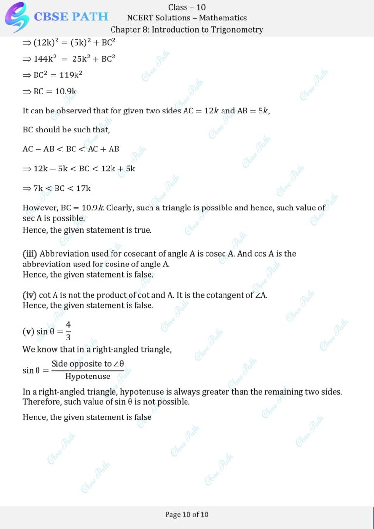NCERT Solutions for Class 10 Maths Exercise 8.1 Introduction to ...