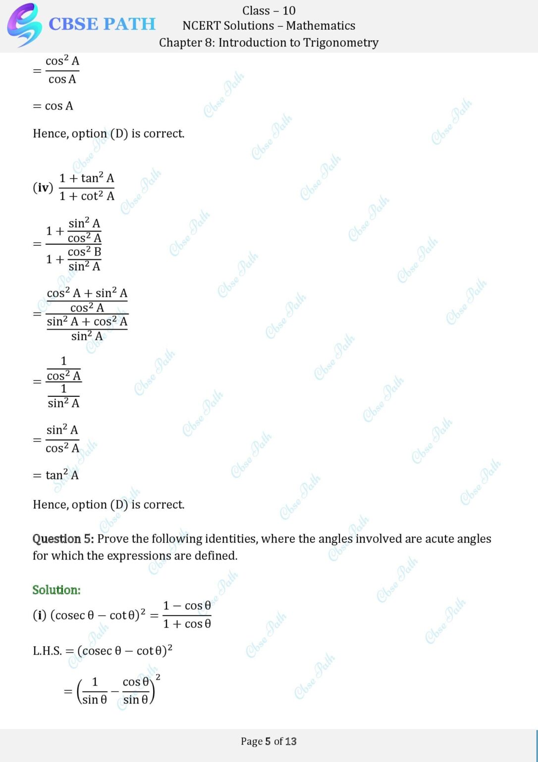 NCERT Solutions for Class 10 Maths Exercise 8.3 Introduction to Trigonometry - CBSE Path