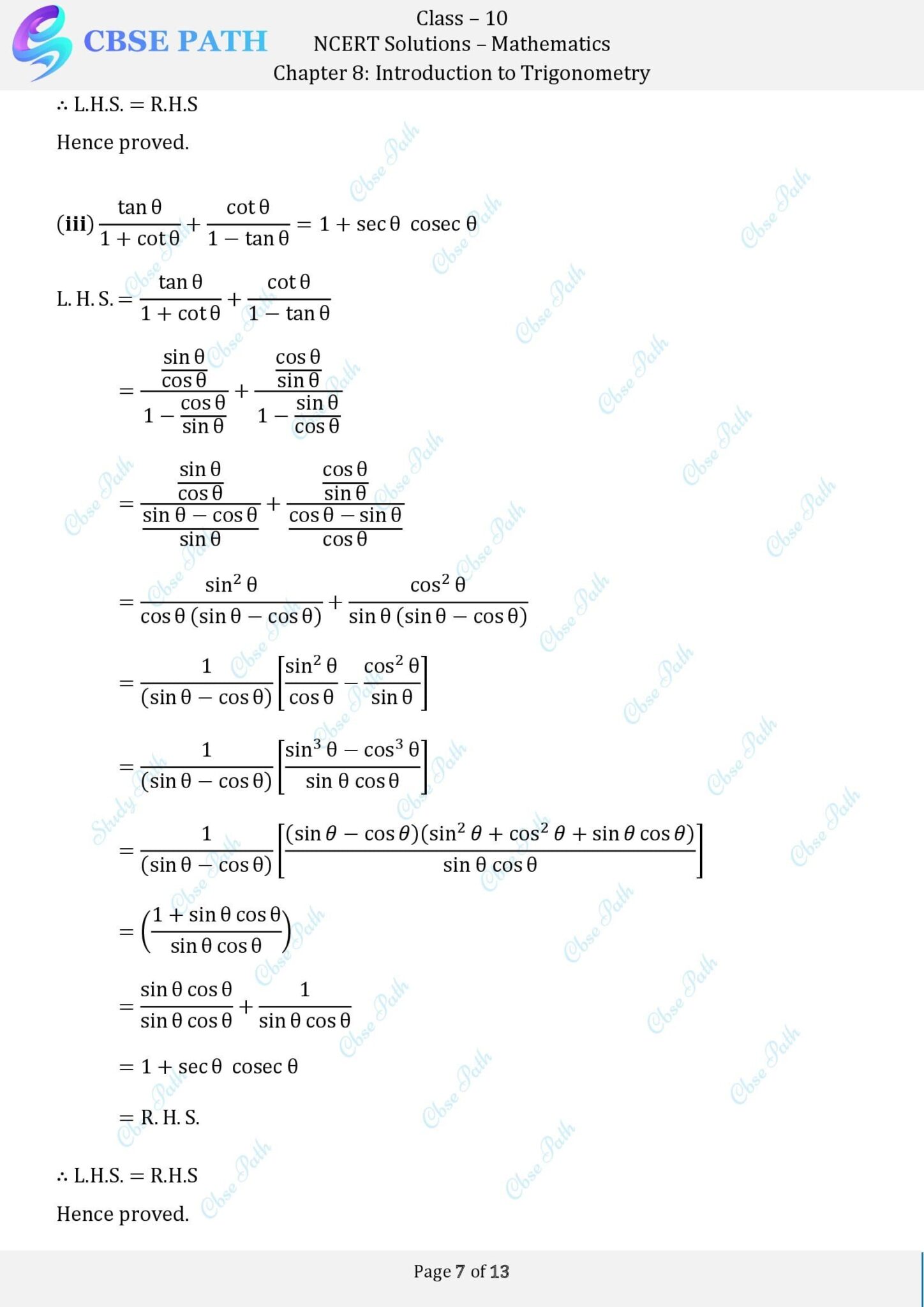 Ncert Solutions For Class 10 Maths Exercise 8 3 Introduction To Trigonometry Cbse Path