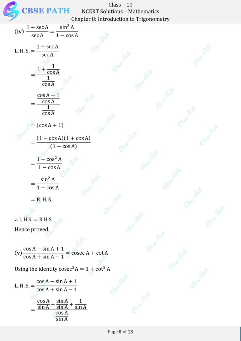 Ncert Solutions For Class 10 Maths Exercise 8 3 Introduction To Trigonometry Cbse Path