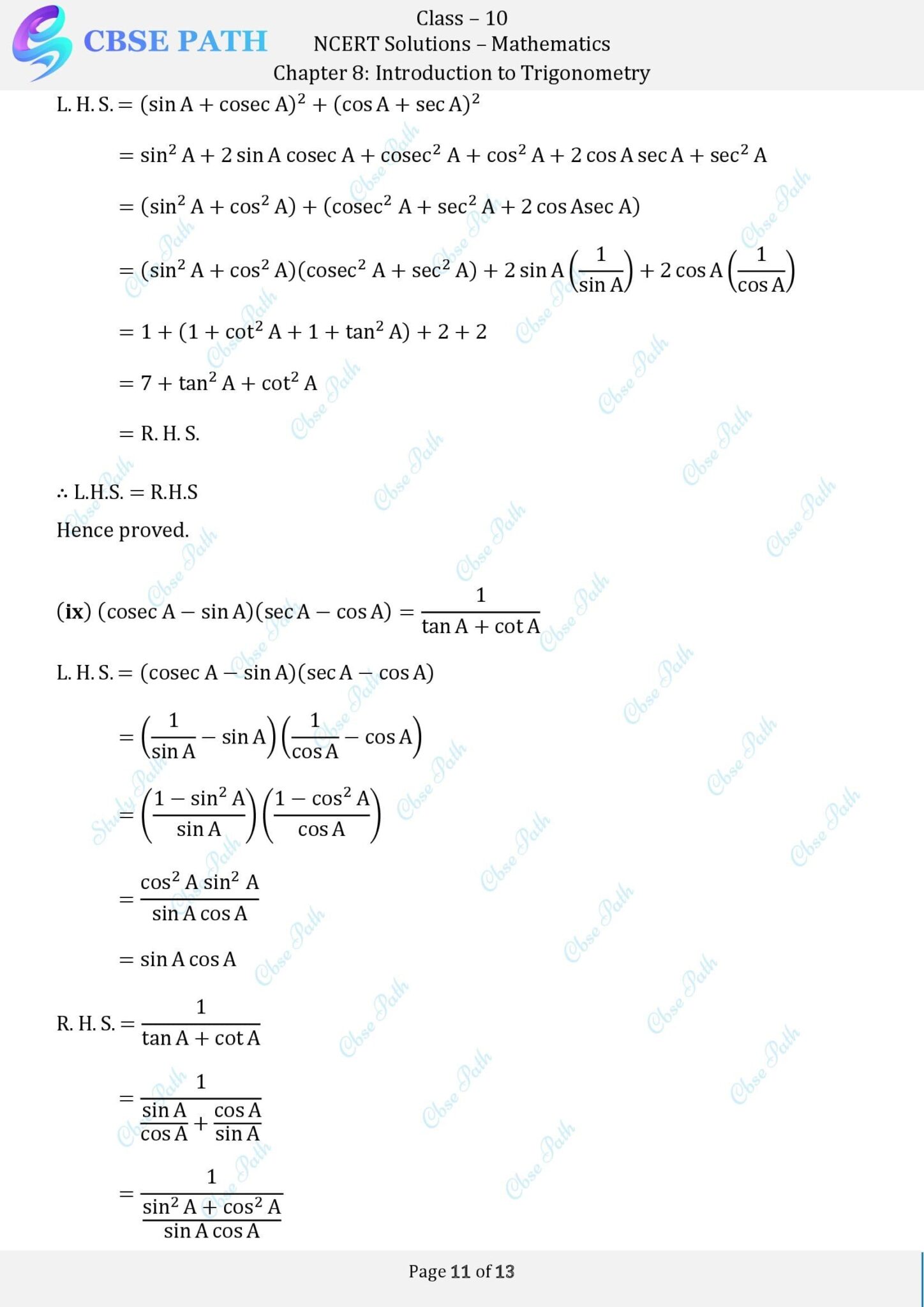 NCERT Solutions for Class 10 Maths Exercise 8.3 Introduction to ...