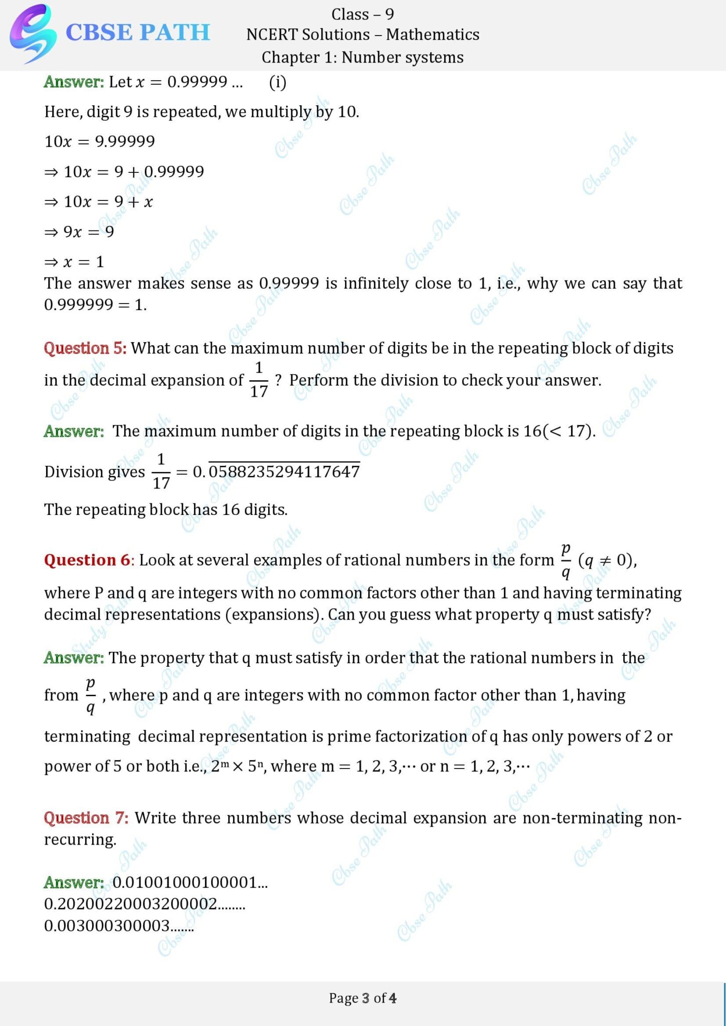 NCERT Solutions for Class 9 Maths Exercise 1.3 Number Systems (2024-25) - CBSE Path
