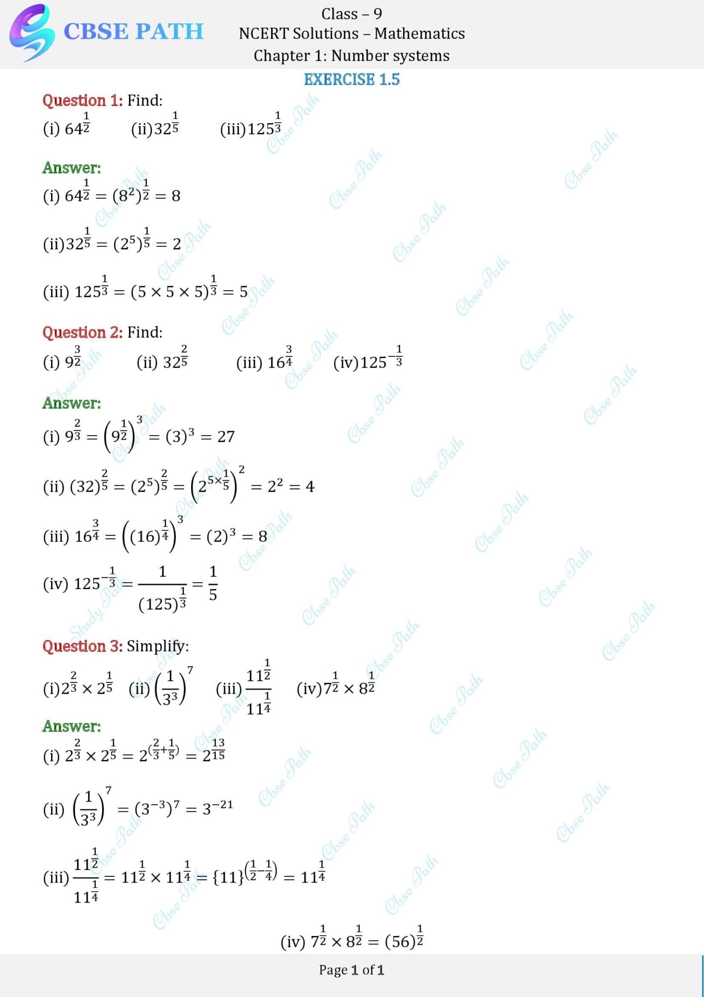 NCERT Solutions for Class 9 Maths Exercise 1.5 Number Systems (2024-25) - CBSE Path
