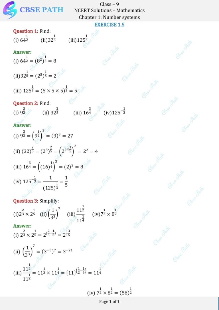 NCERT Solutions for Class 9 Maths Exercise 1.5 Number Systems (2024-25 ...
