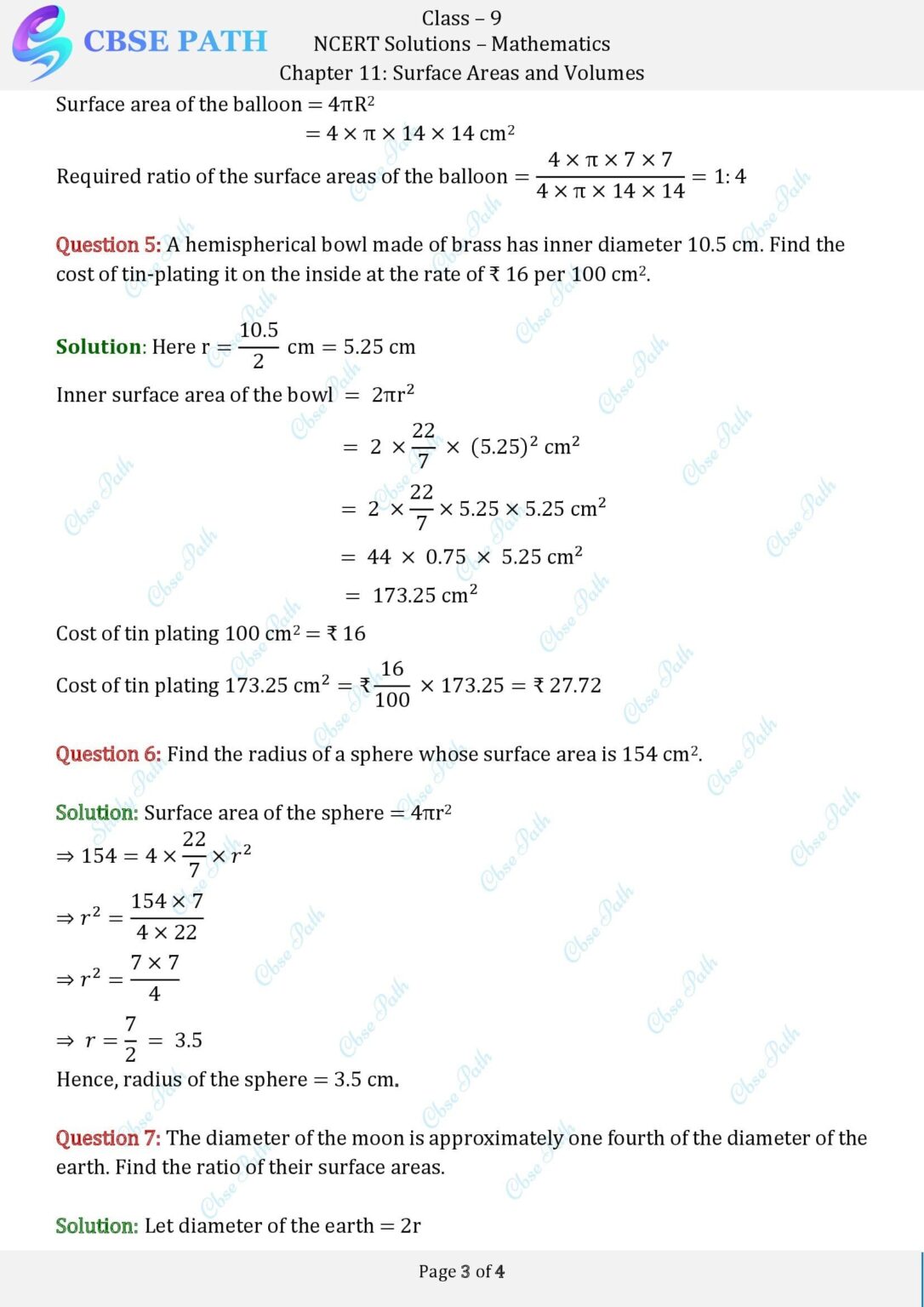 NCERT Solutions for Class 9 Maths Exercise 11.2 Surface Areas and ...