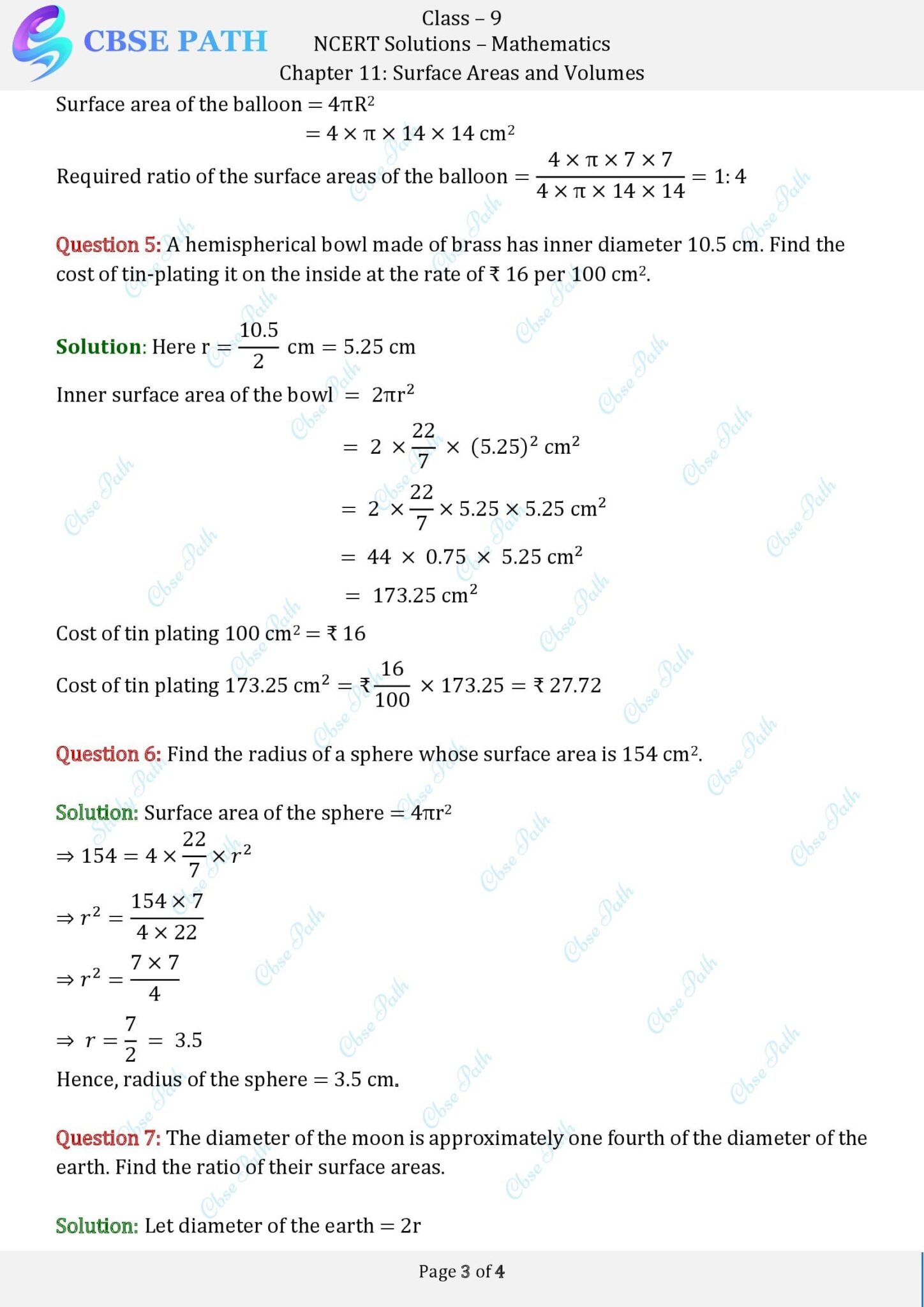 NCERT Solutions for Class 9 Maths Exercise 11.2 Surface Areas and ...