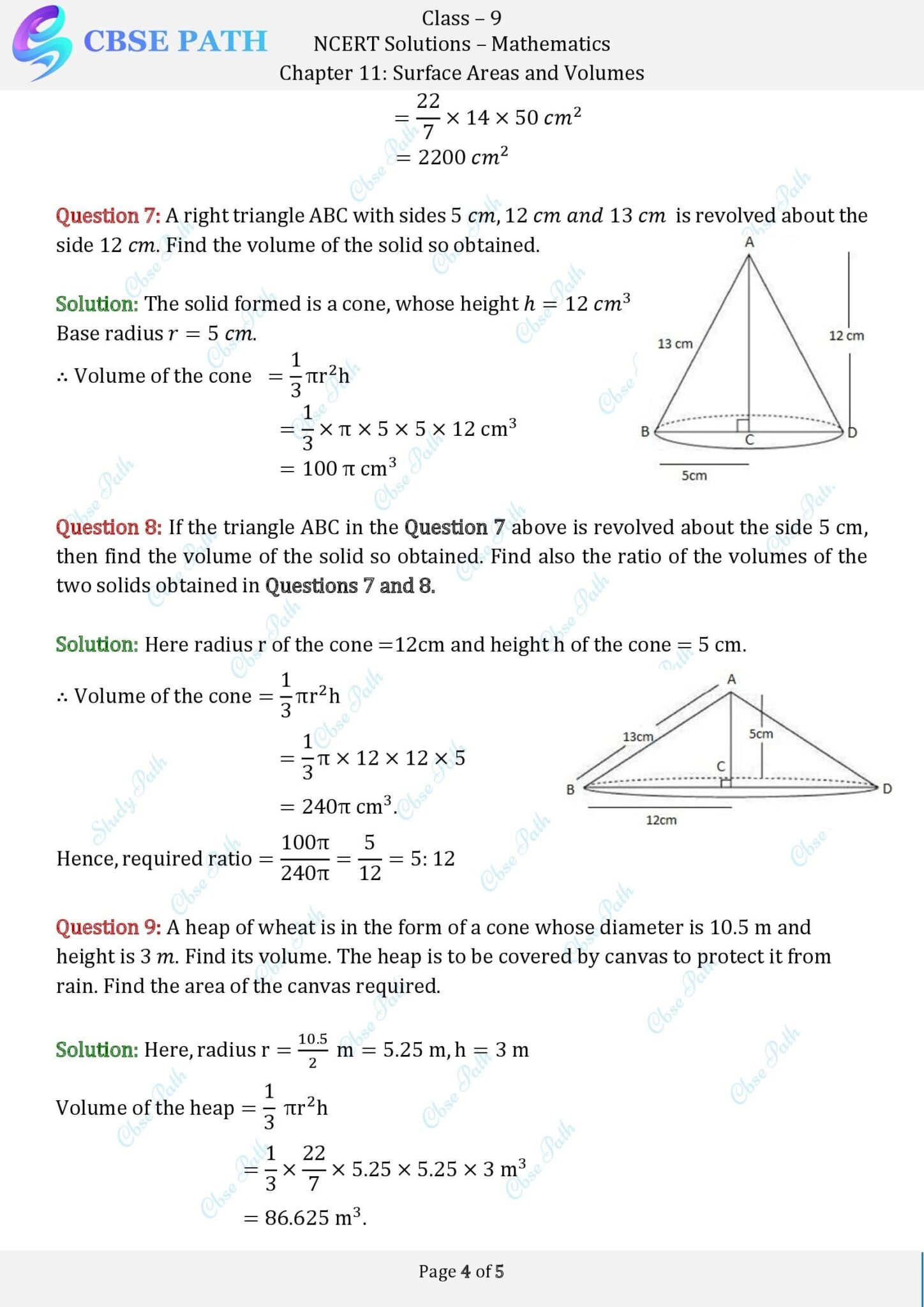 NCERT Solutions for Class 9 Maths Exercise 11.3 Surface Areas and Volumes - CBSE Path