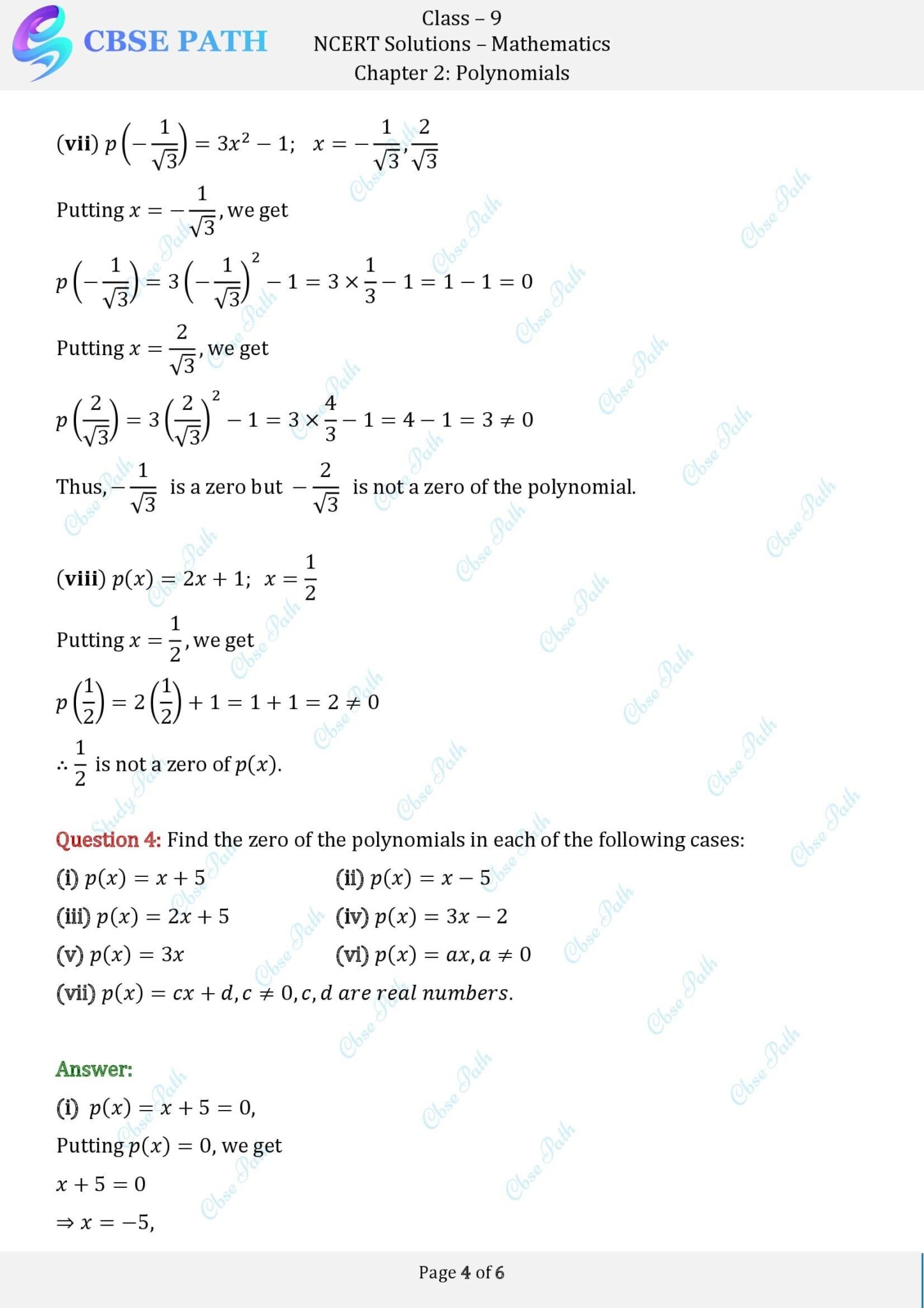 NCERT Solutions for Class 9 Maths Exercise 2.2 Polynomials (2024-25) - CBSE Path