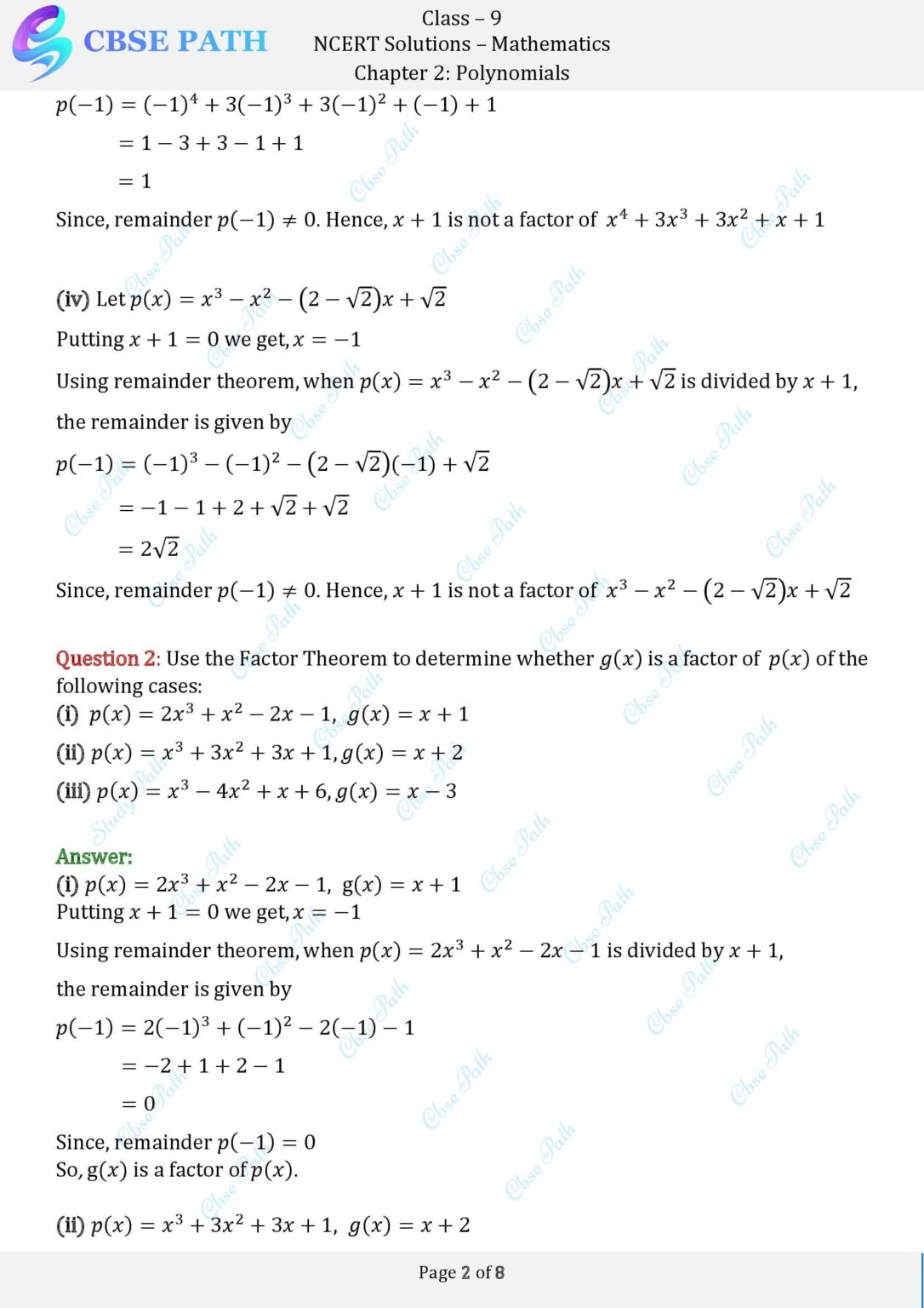 NCERT Solutions for Class 9 Maths Exercise 2.3 Polynomials (2024-25) - CBSE Path