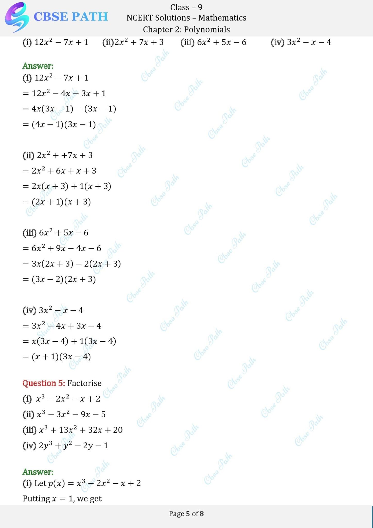 NCERT Solutions for Class 9 Maths Exercise 2.3 Polynomials (2024-25) - CBSE Path