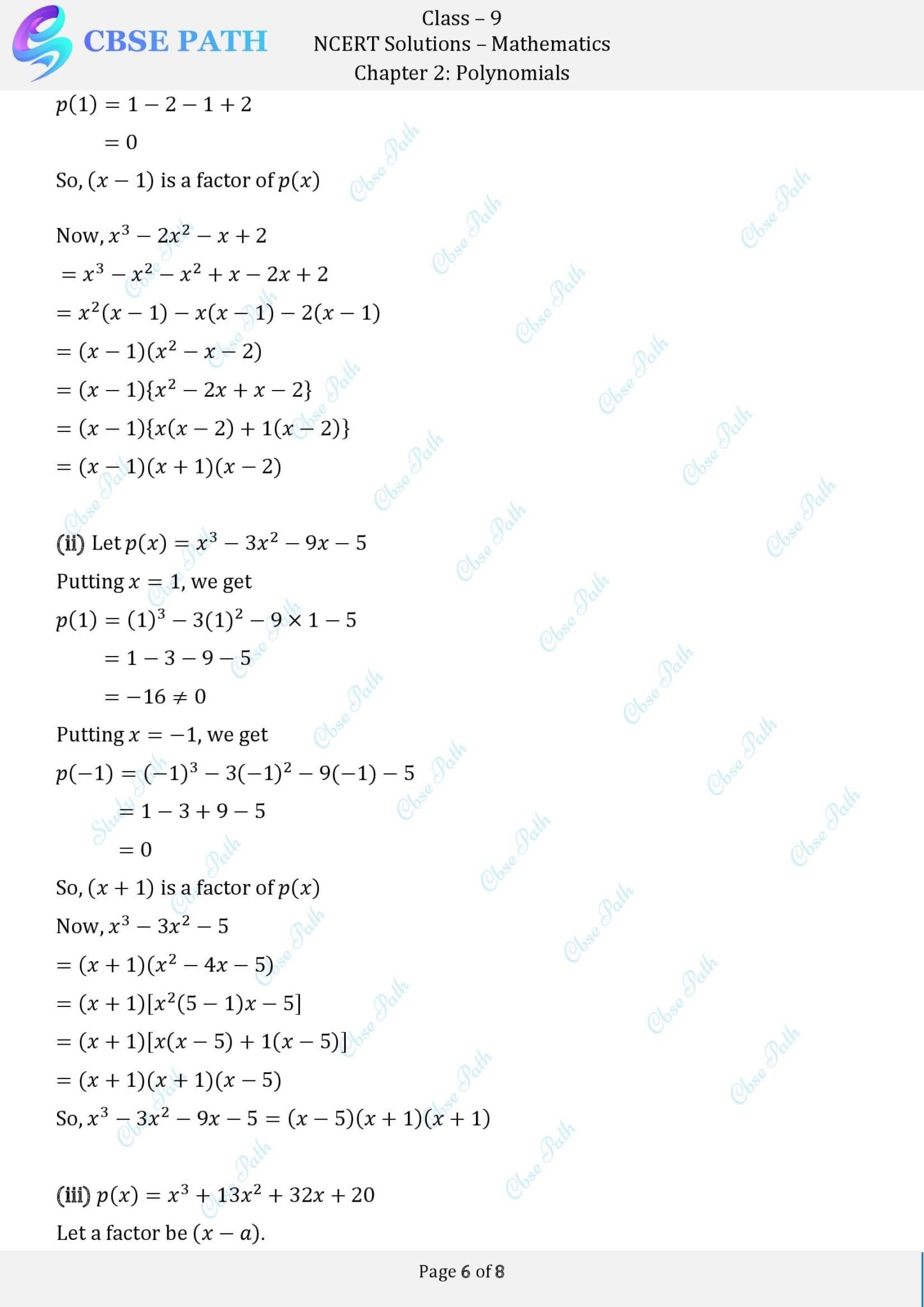 NCERT Solutions for Class 9 Maths Exercise 2.3 Polynomials (2024-25 ...