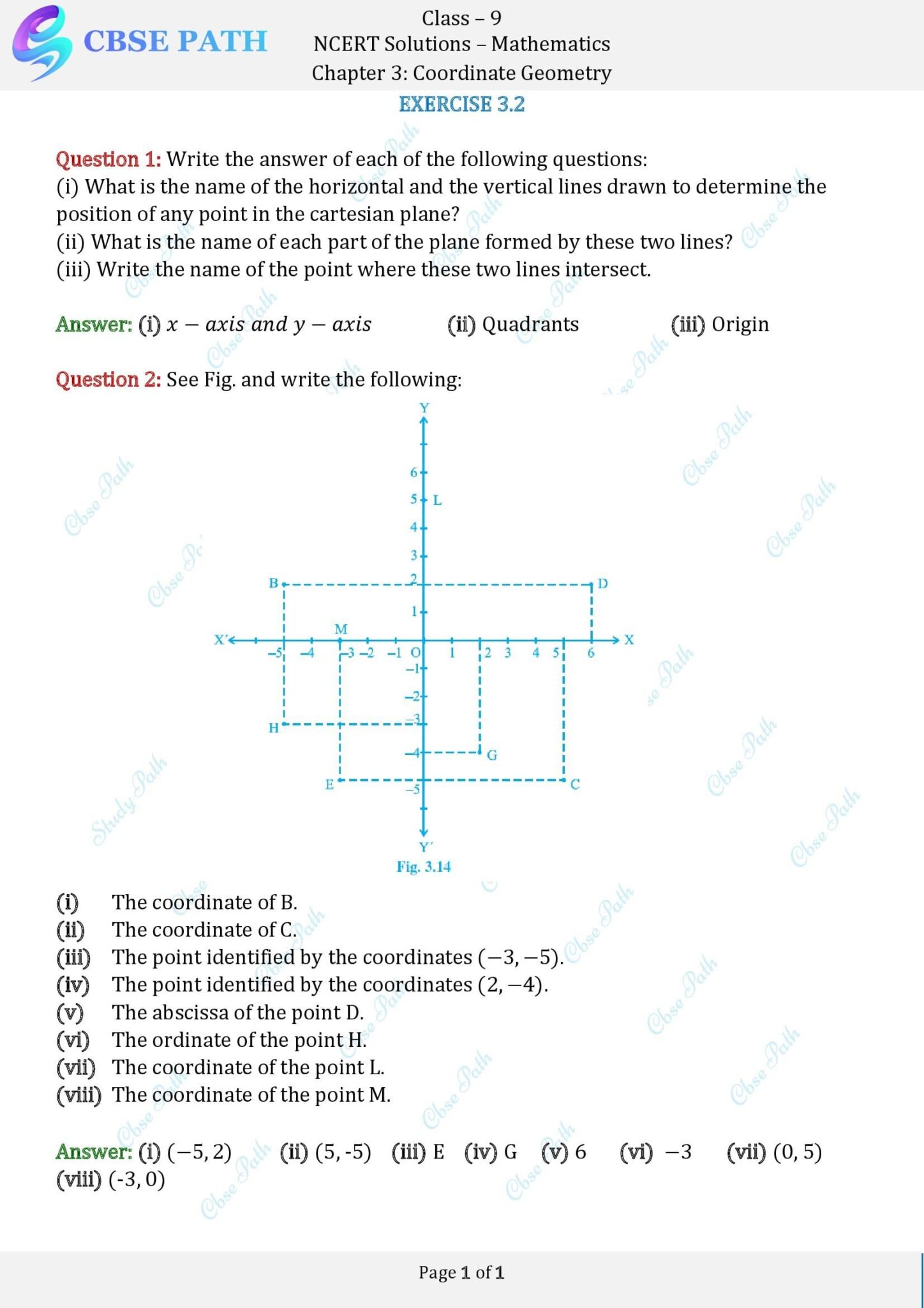 NCERT Solutions for Class 9 Maths Exercise 3.2 Coordinate Geometry (2024-25) - CBSE Path