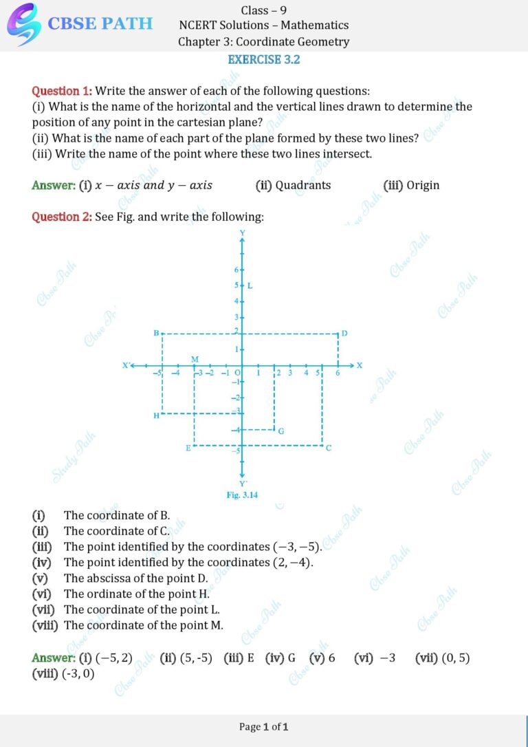 NCERT Solutions for Class 9 Maths Exercise 3.2 Coordinate Geometry (2024-25) - CBSE Path