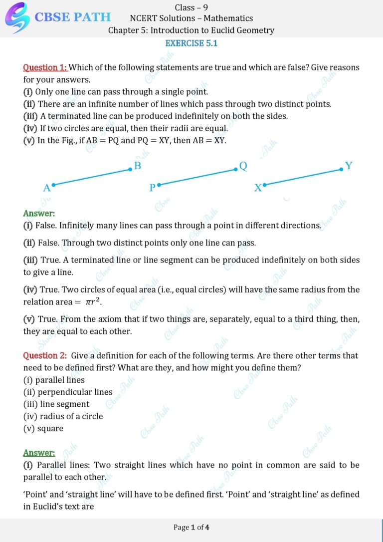 NCERT Solutions for Class 9 Maths Chapter 5 Introduction to Euclid Geometry - CBSE Path