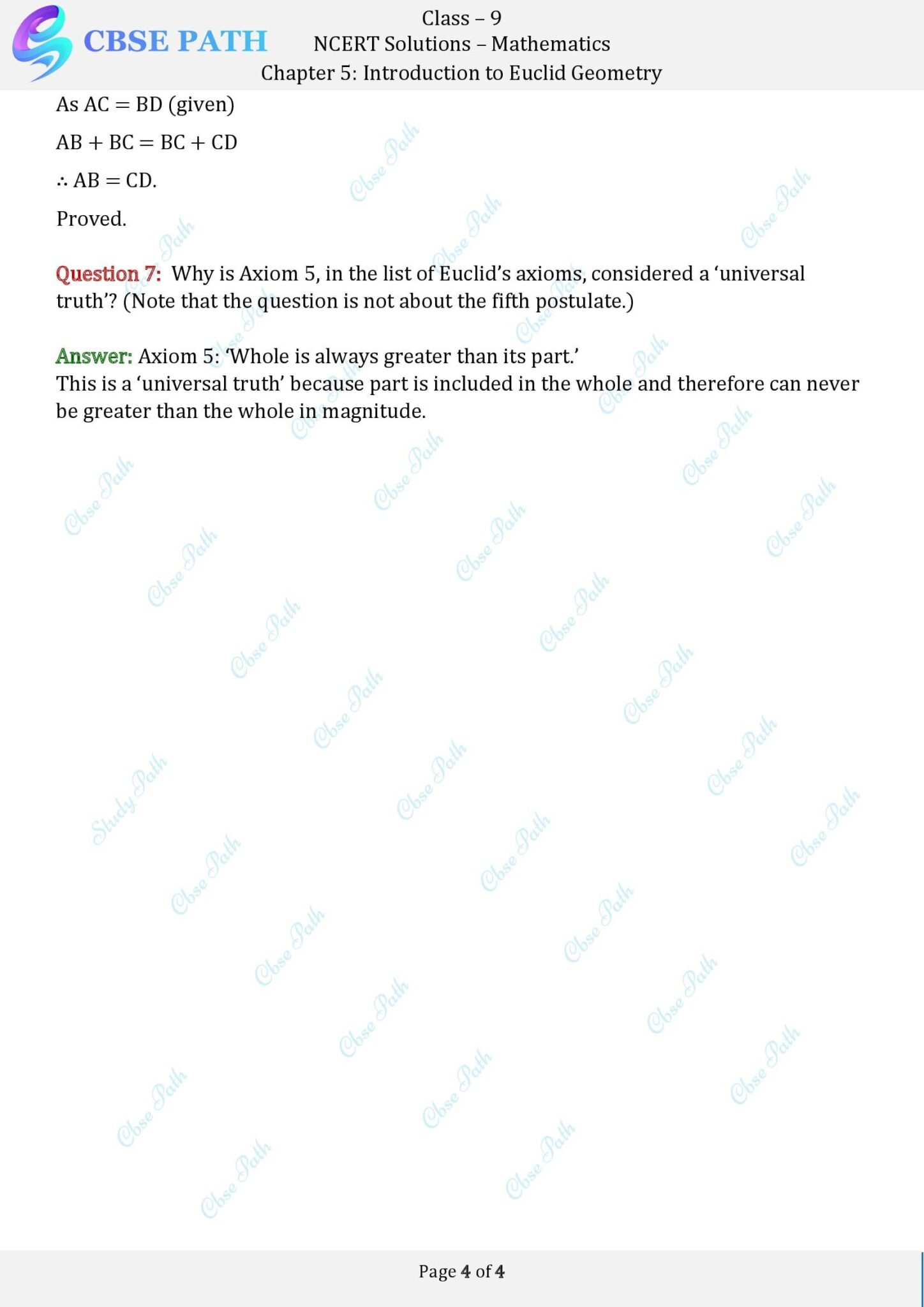 NCERT Solutions for Class 9 Maths Chapter 5 Introduction to Euclid Geometry - CBSE Path