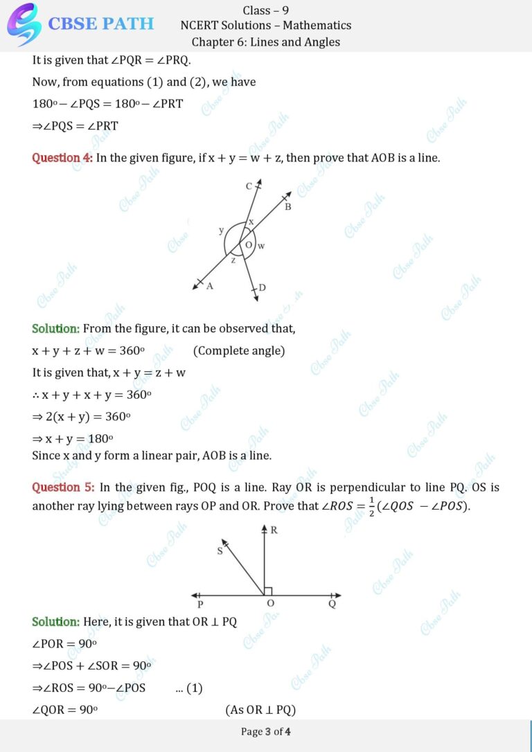 NCERT Solutions for Class 9 Maths Exercise 6.1 Lines and Angles (2024-25) - CBSE Path