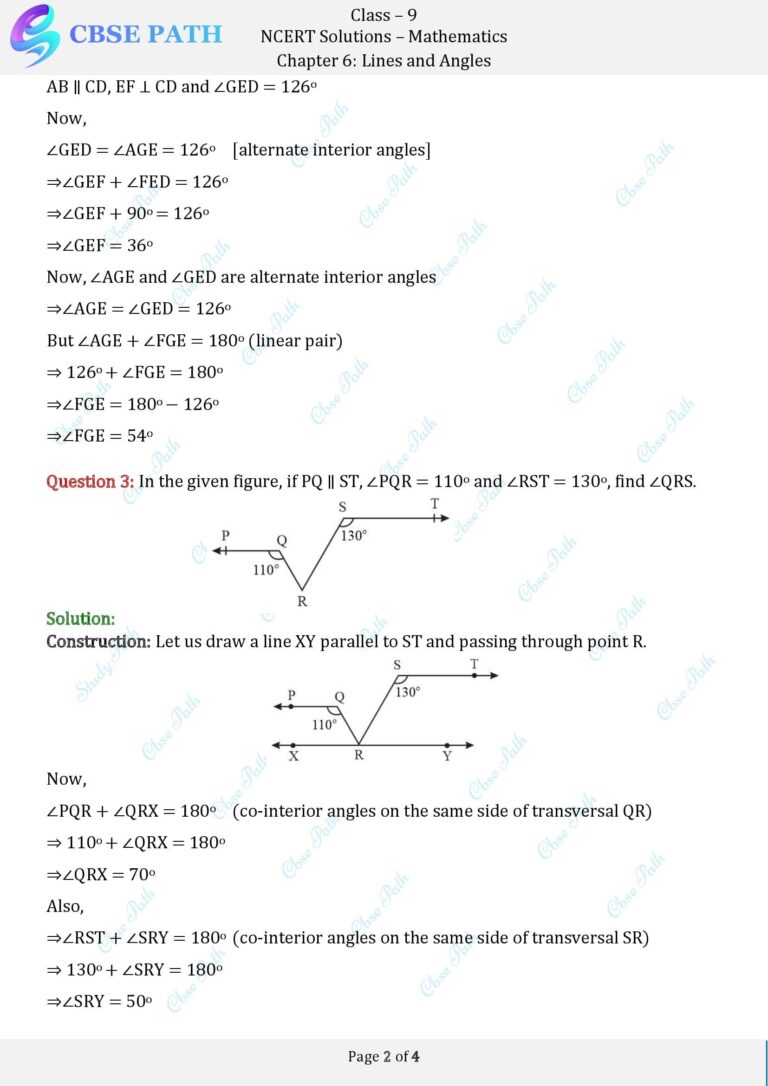 NCERT Solutions for Class 9 Maths Exercise 6.2 Lines and Angles (2024-25) - CBSE Path